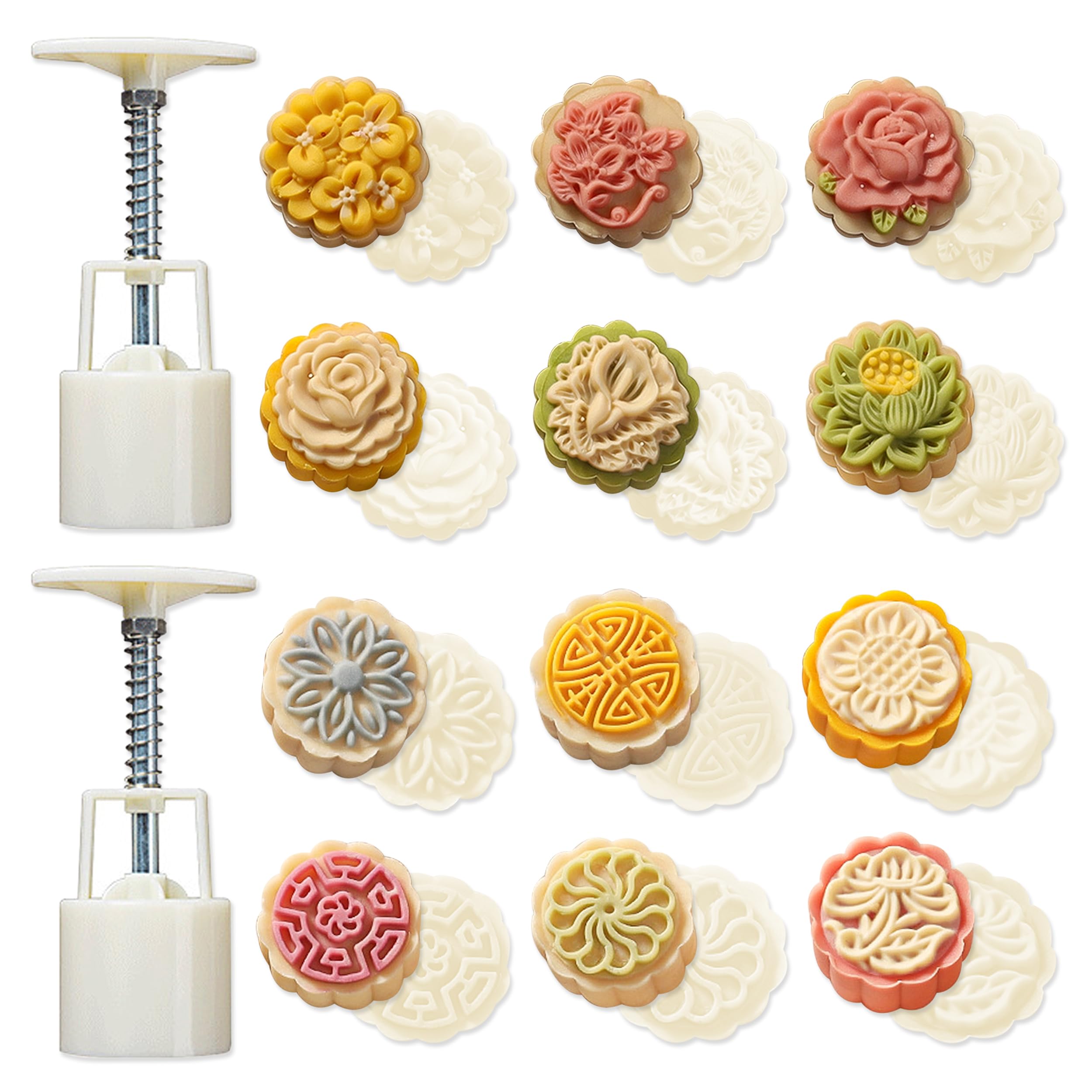 2 Set Mooncake Mold Press with 12 Stamps, 50G Moon Cake Mould Flower ...