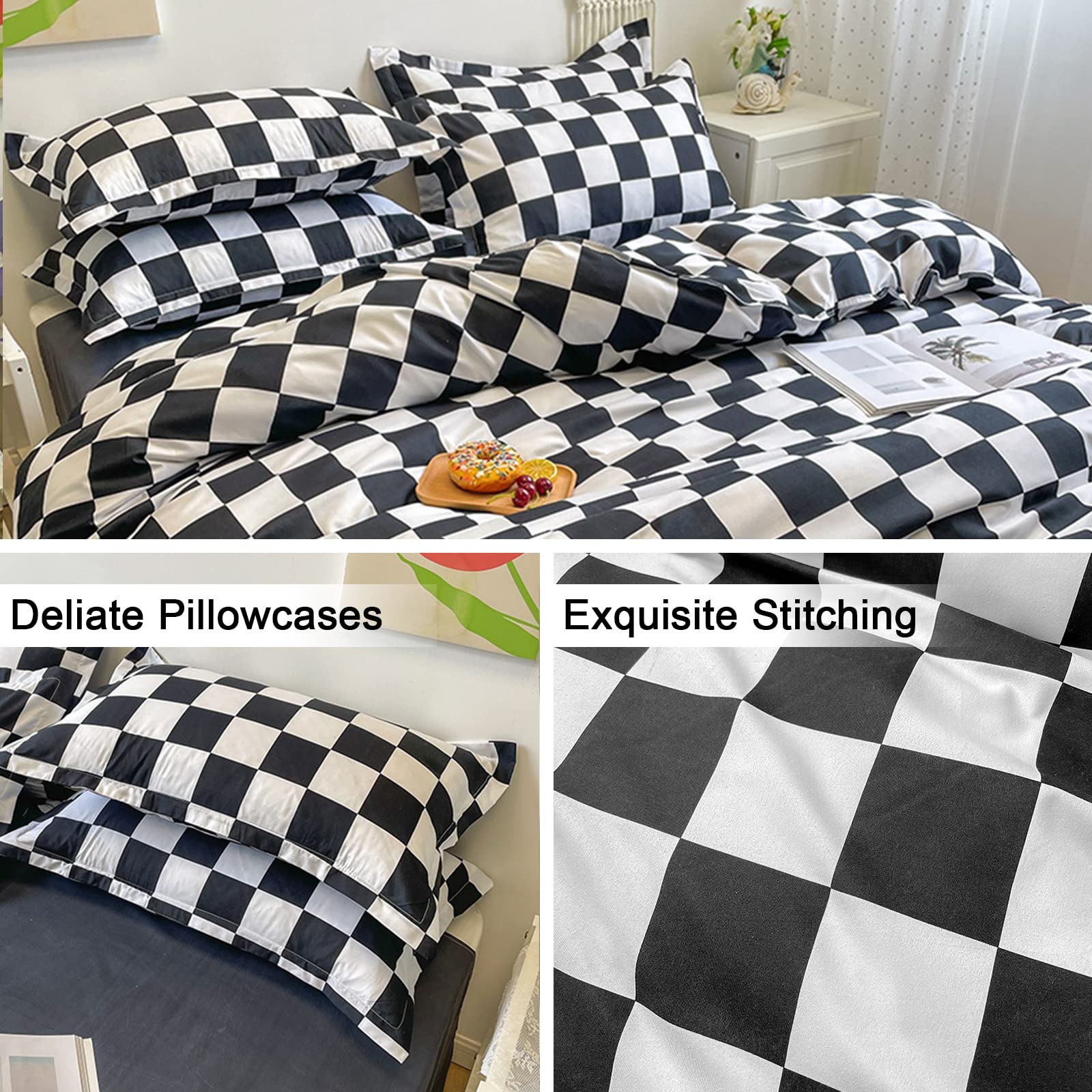 Black And White Checkered Quilt Grey Bedding Duvet Set Check Quilt