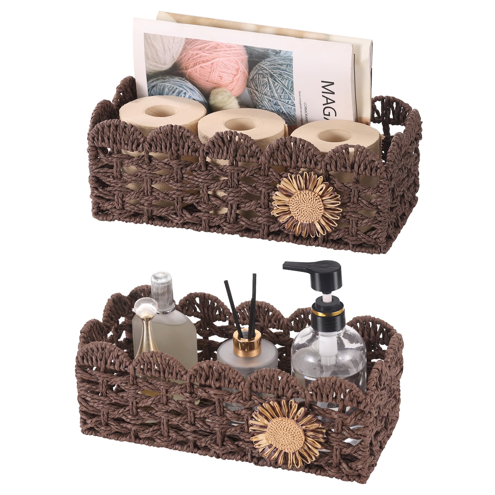 Amazon.com: Vlovelife Storage Basket 2 Pack Bathroom Wicker Basket ...