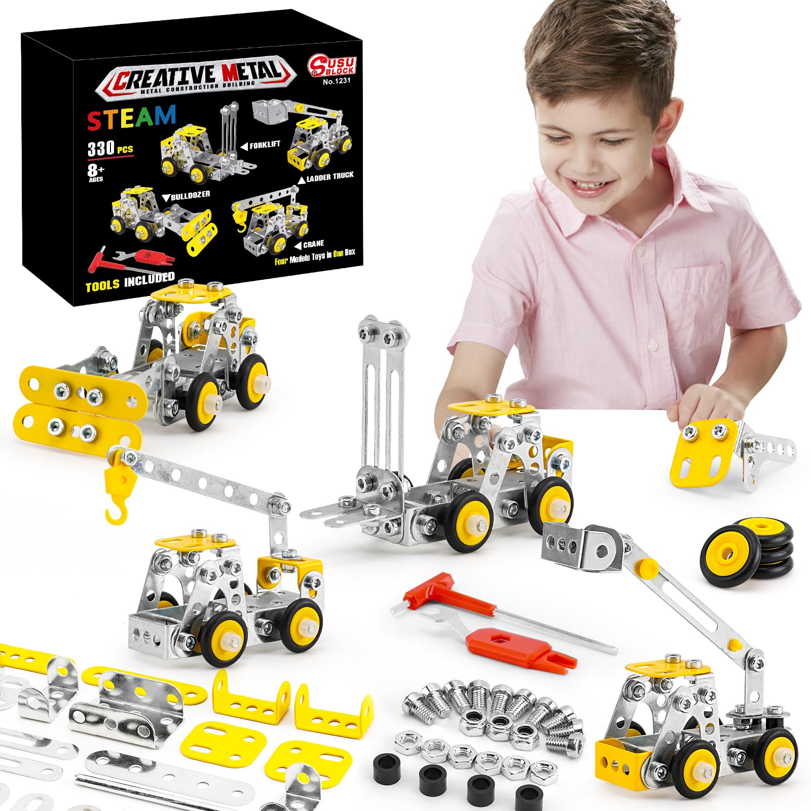Amazon.com: BESTYMXY Stem Building Toys, Metal Engineering Vehicles ...
