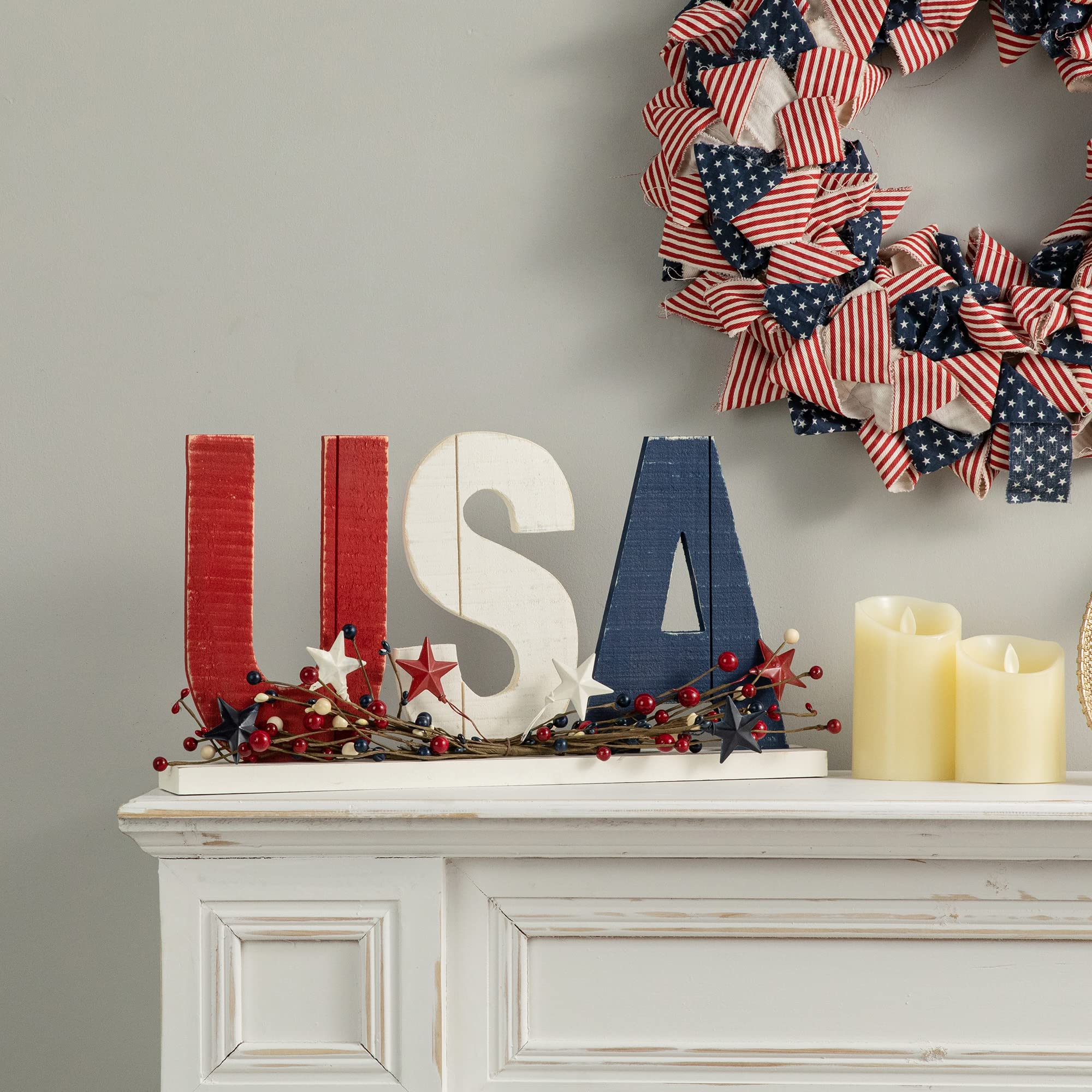 Snapklik.com : Glitzhome Wooden USA Word Table Sign, 18 Inch Patriotic ...