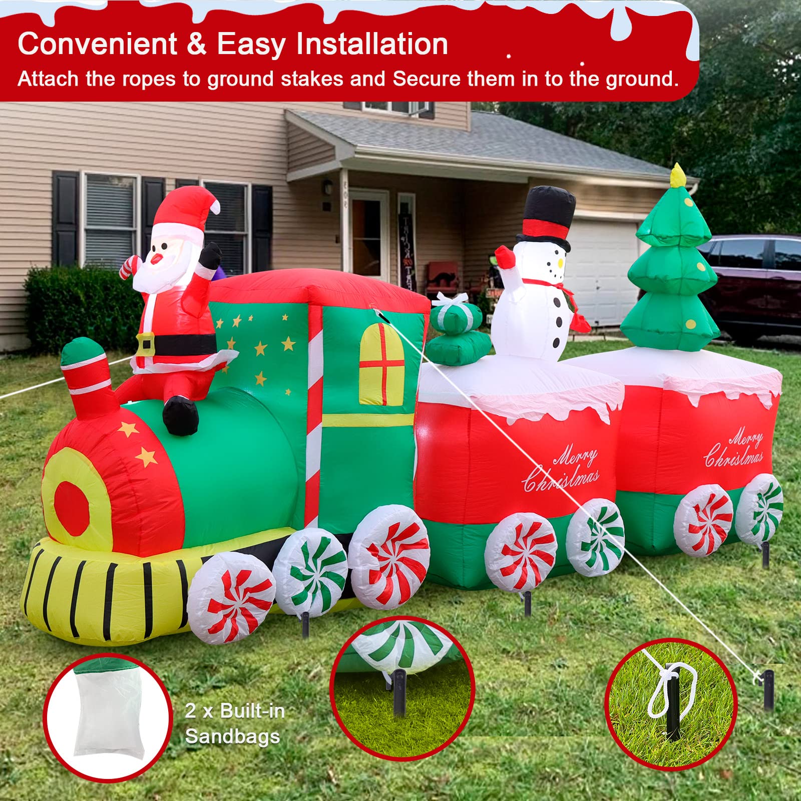 Goallim 10.5Ft Long Christmas Inflatables Train, Santa Claus Driving ...