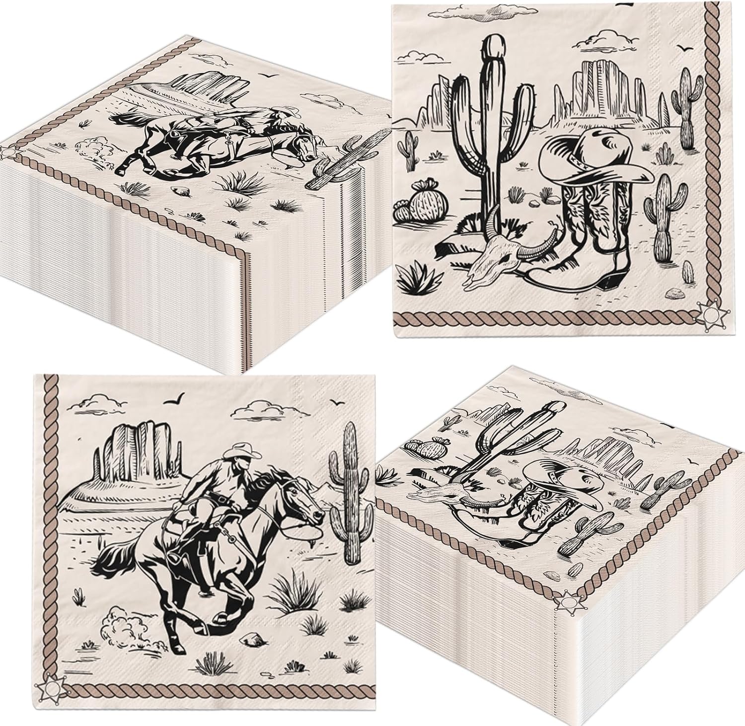Amazon.com: 50Pcs Cowboy Paper Napkins Western Party Decorations Brown ...