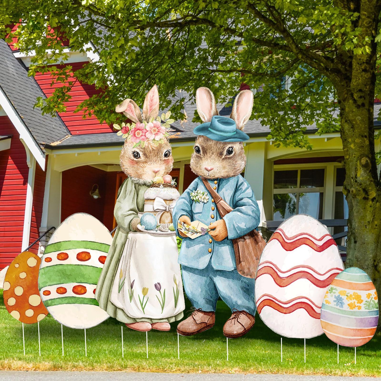Amazon.com: GlikCeil 6 Pcs Vintage Easter Bunny and Easter Egg Yard ...