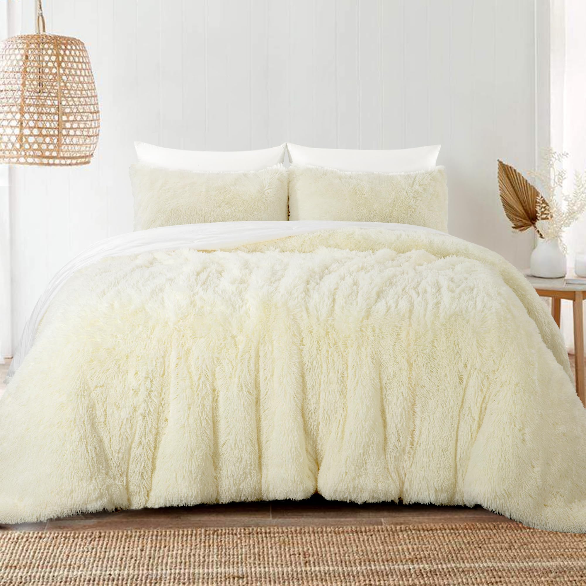 HOMBYS Oversized King Faux Fur Fluffy Comforter Set 120x120, 3 Piece ...