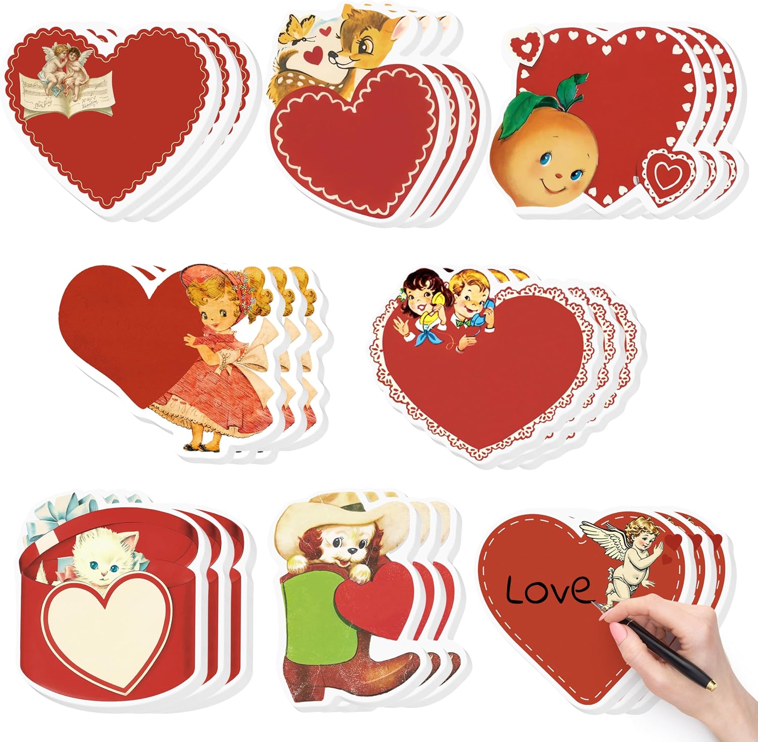 Amazon.com : 24 Packs Vintage Valentine's Day Sticky Notes Retro Red ...