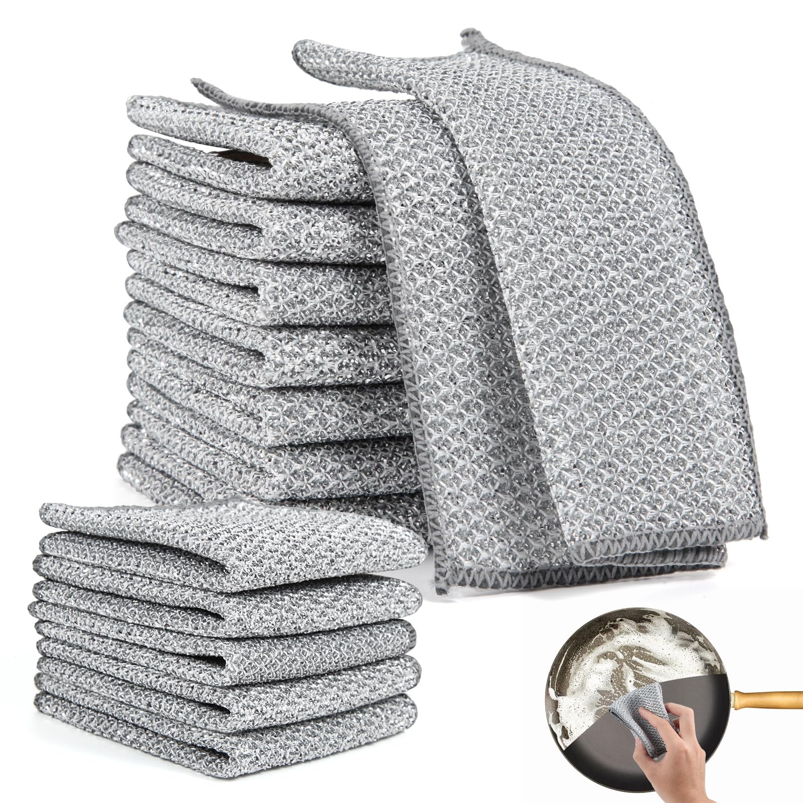 Amazon.com: VTMCUI 12 pcs Mutipurpose Wire Dishwashing Rags for Wet and ...