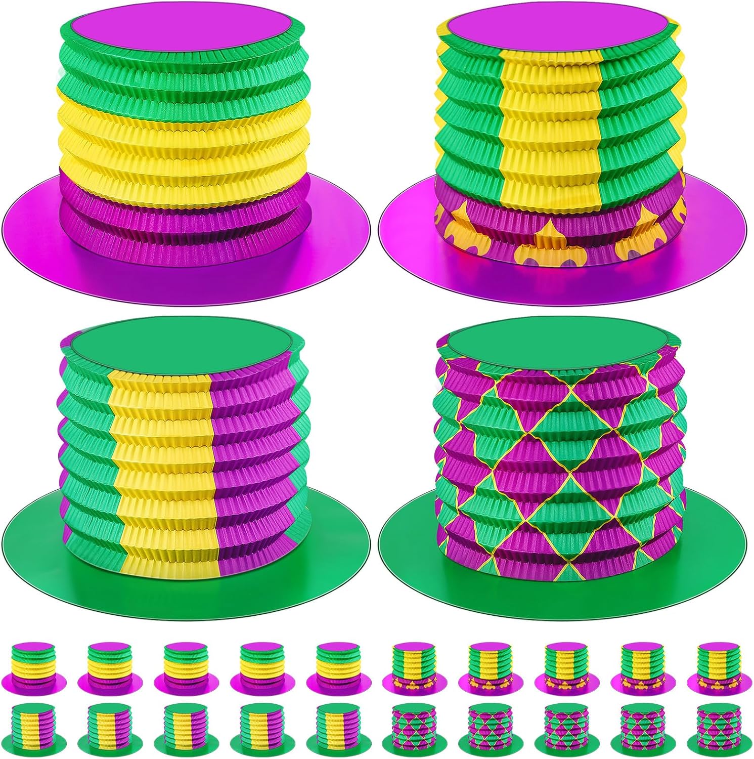 Amazon.com: Janmercy 24 Pcs Mardi Gras Hats Accordion Party Top Hats ...