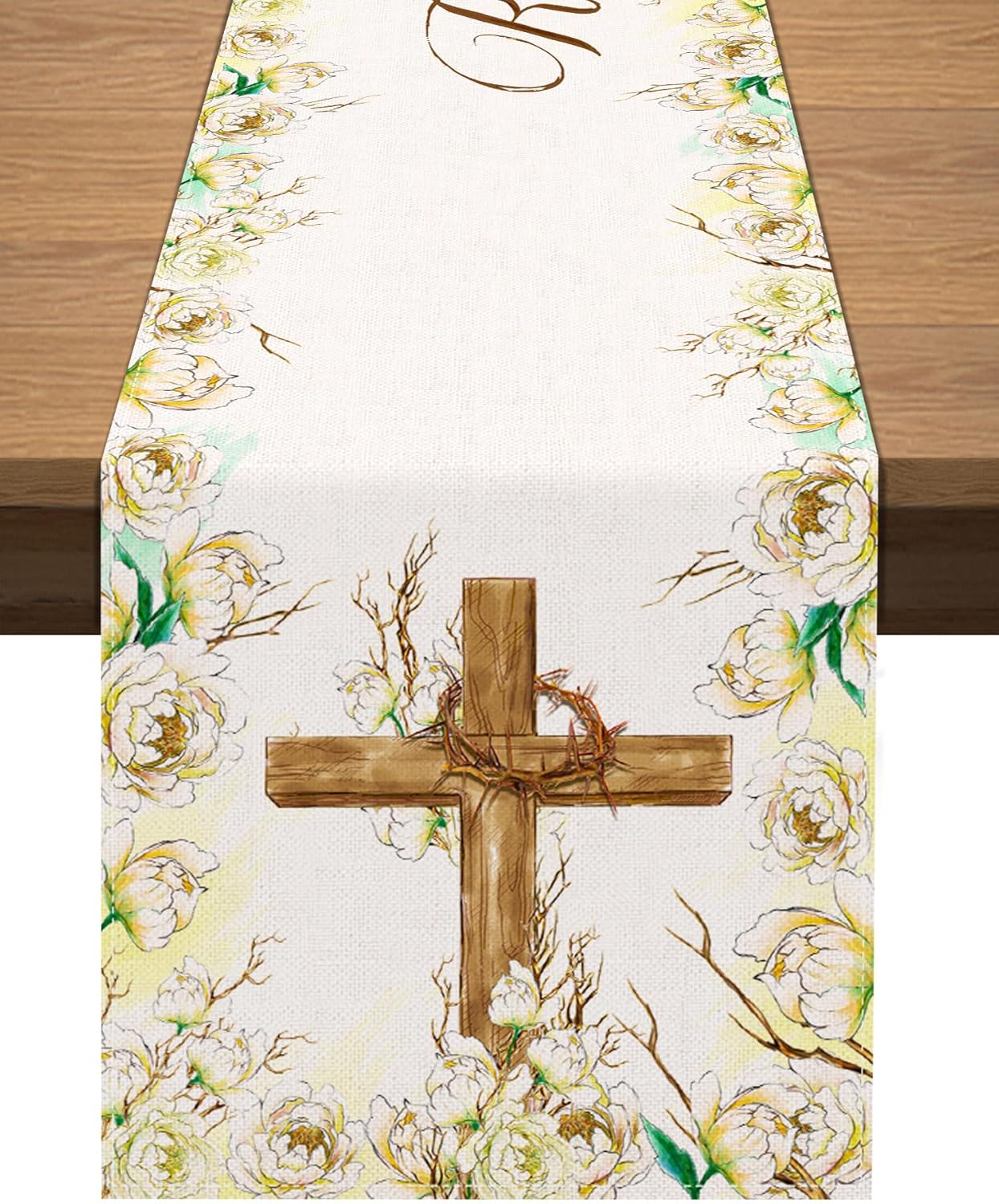 Amazon.com: Vohado He is Risen Table Runner Christian Cross ...