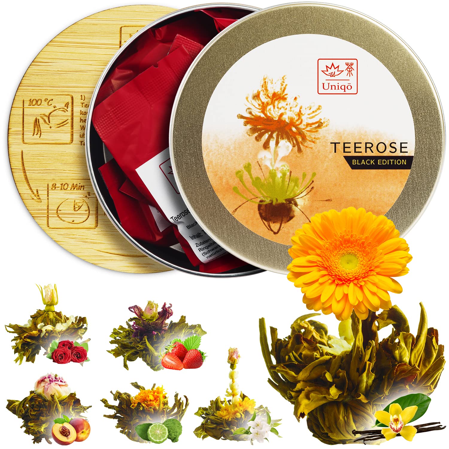 Teeblumen Geschenkset mit 6 Teerosen, aromatisierter Schwarzer Tee mit ...