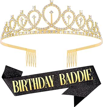 Amazon.com: Vovii Birthday Baddie Sash and Crown Set for Women, Black ...