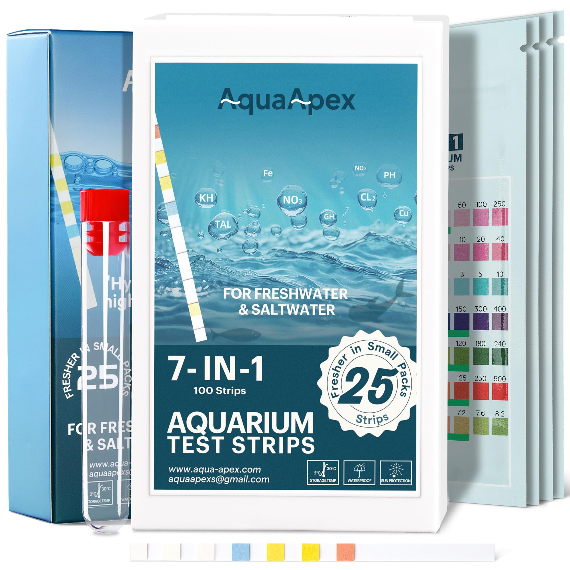 Amazon.com : AquaApex 7-in-1 Aquarium Test Kit, 100 Test Strips, for ...