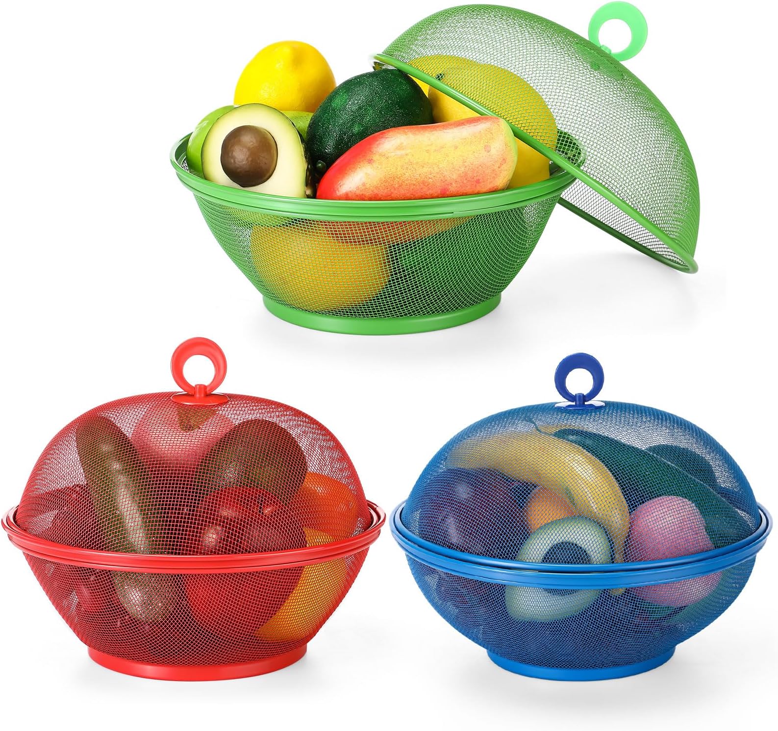 Amazon.com: MOLIGOU 3 Pack Mesh Fruit Basket with Lid, 11 Inch Wire ...