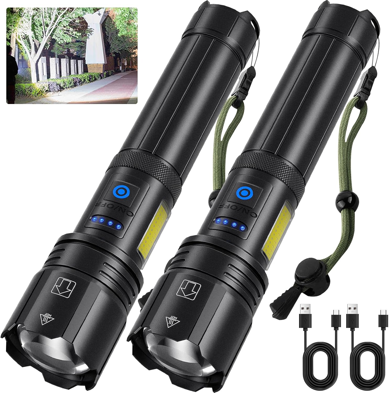 Rechargeable Led Flashlight 200000 Lumens, 2 Pack Super Bright ...