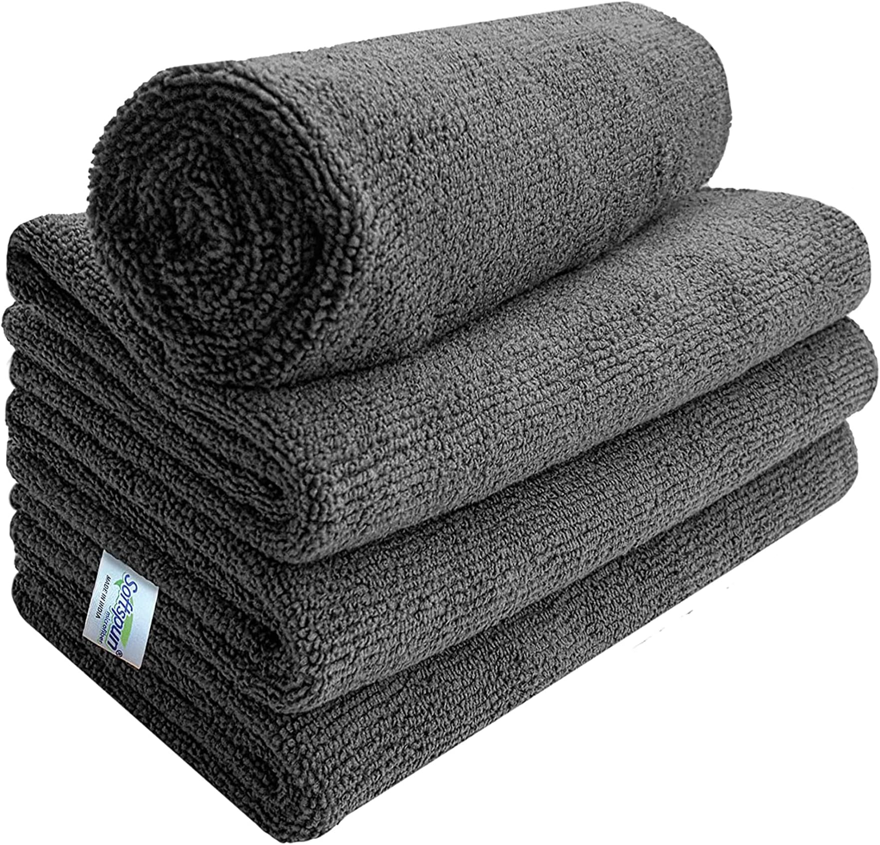 SOFTSPUN Microfiber Cleaning Cloths, 4pcs 40x40cms 340GSM Grey! Highly ...