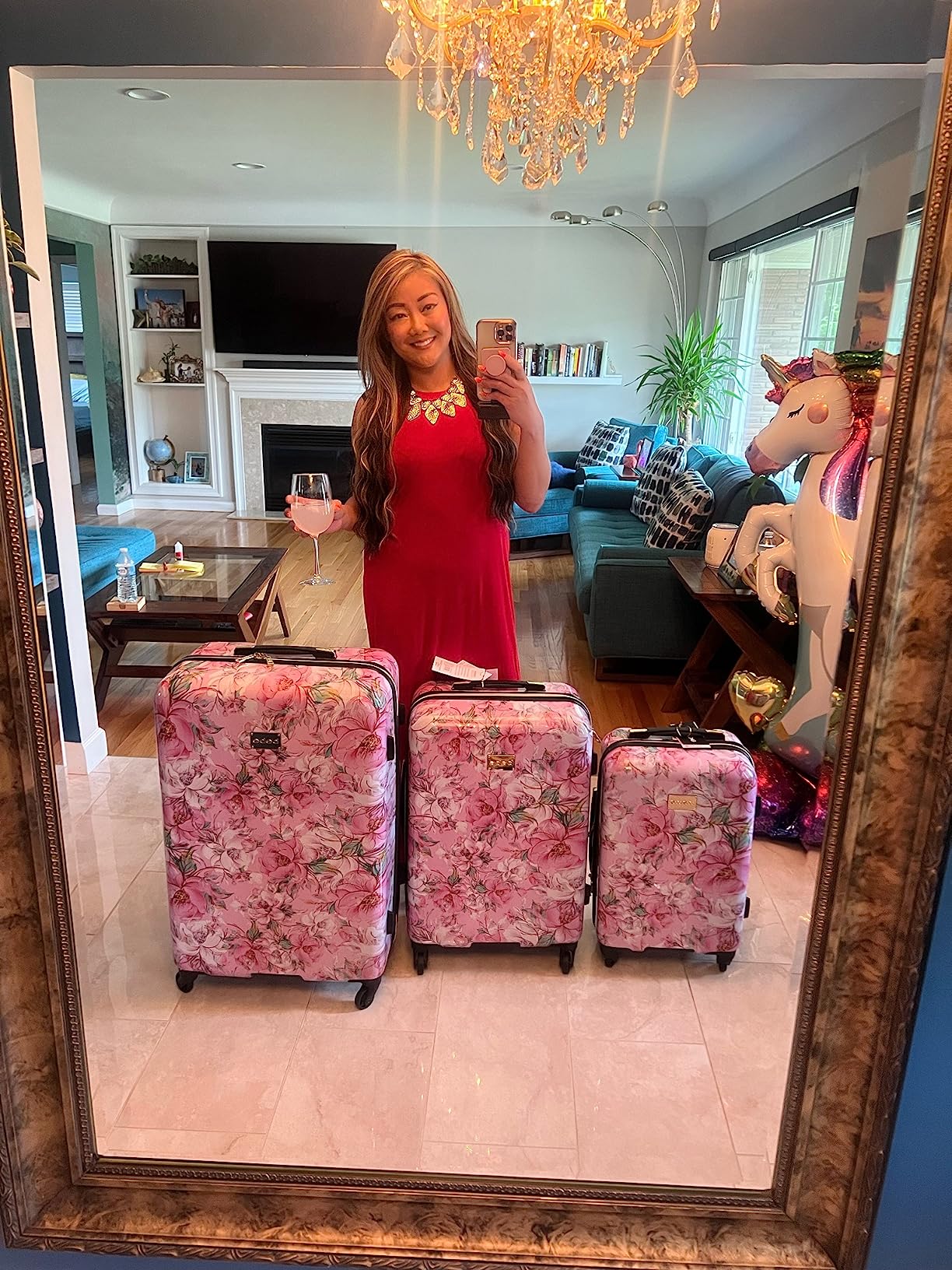 Amazon.com | BEBE Women's Farrah Spinner Suitcase, Pink Floral, 3pc Set ...