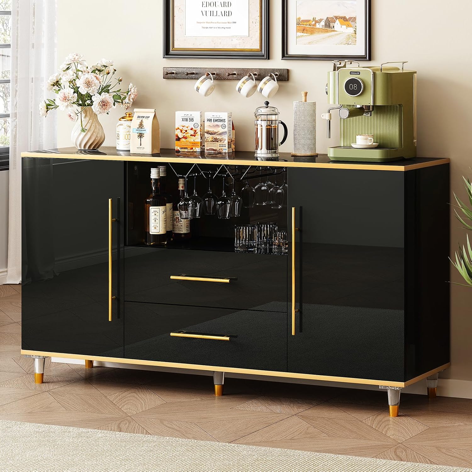 Amazon.com - Buffet Cabinet, 55" Kitchen Sideboard Cabinet with 2 ...
