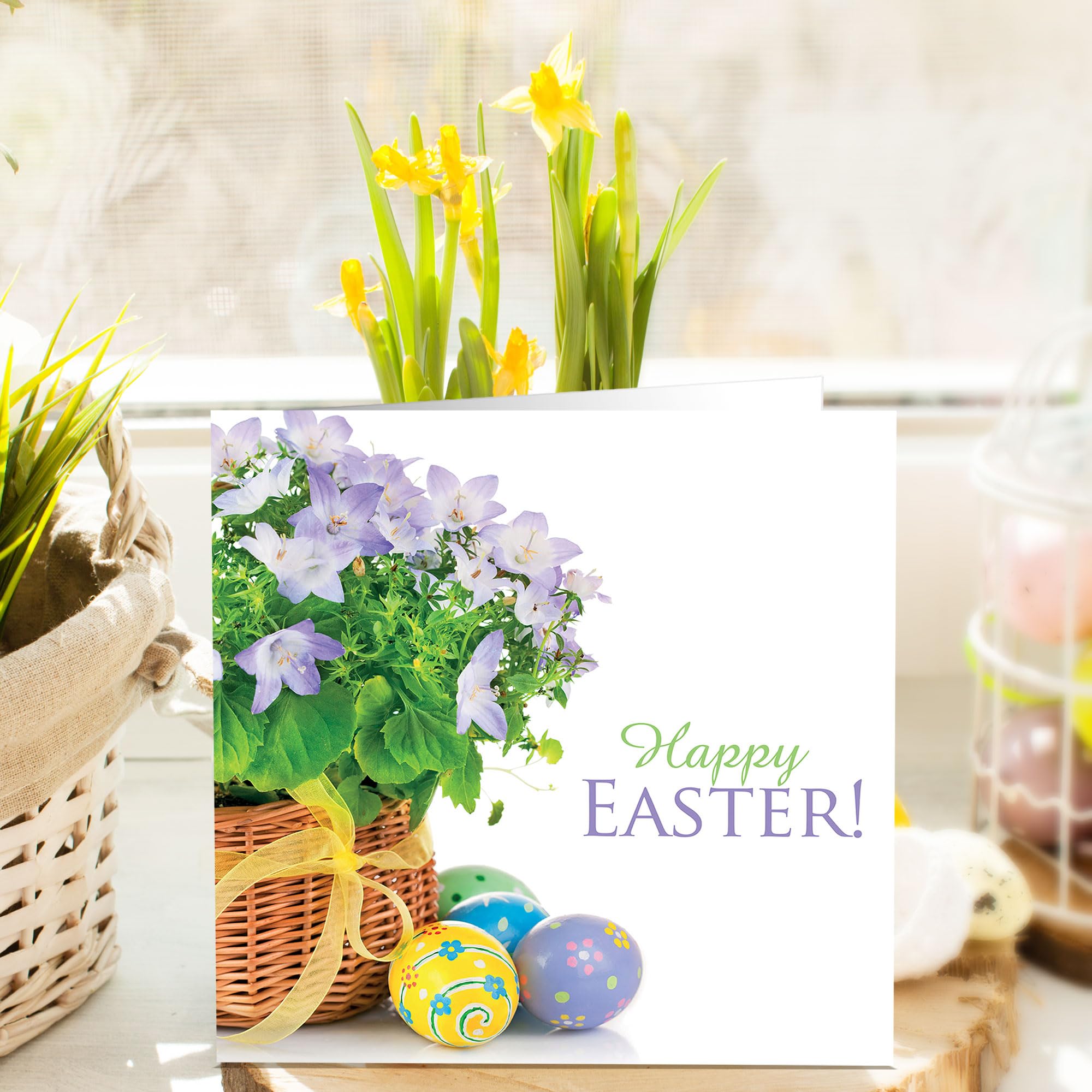 Easter Cards – Basket and eggs, pack of 5, with white envelopes and ...
