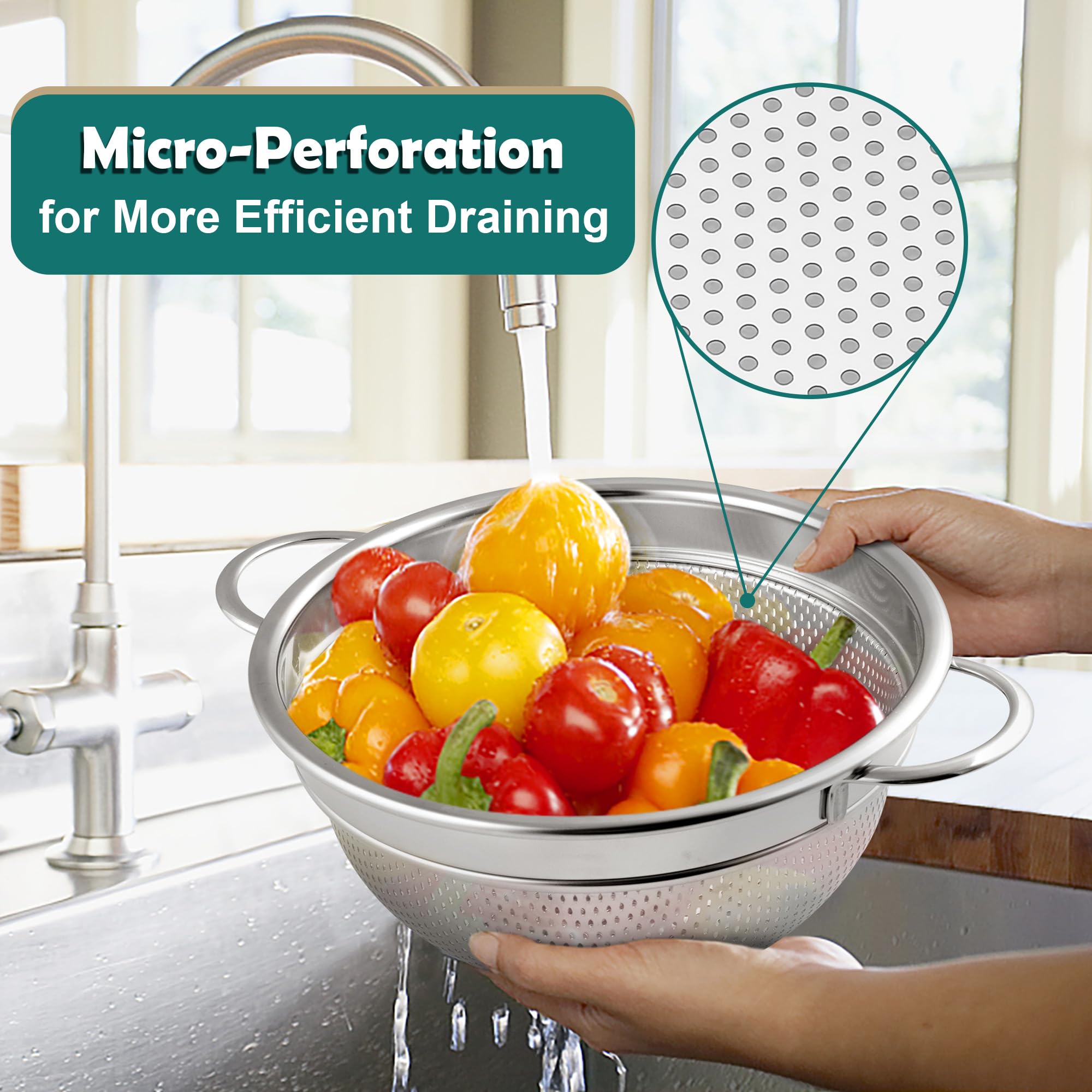 Herogo Stainless Steel Colander 20cm, Micro-Perforated Metal Colanders ...
