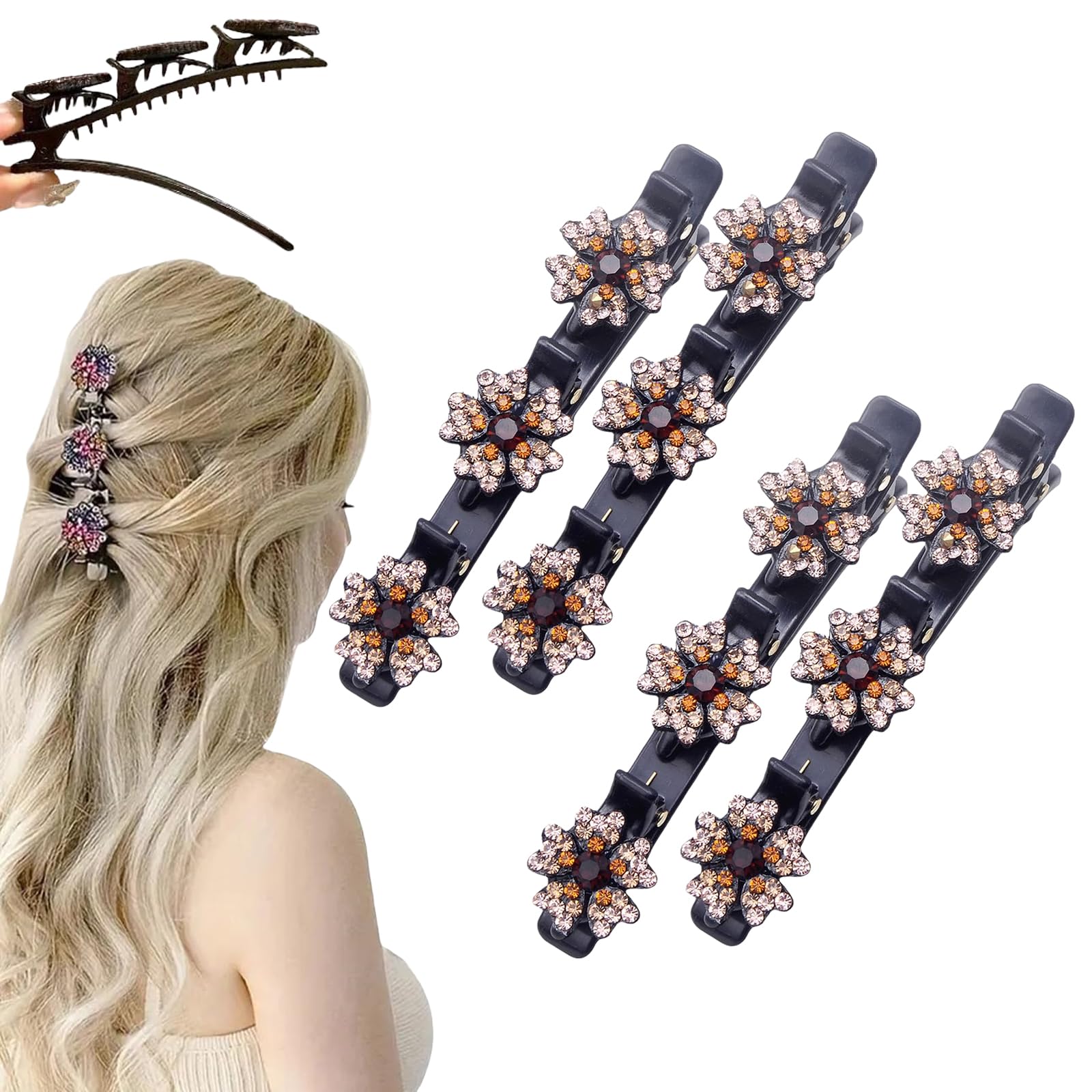 Amazon.com : Sparkling Crystal Stone Braided Hair Clips for Women and ...