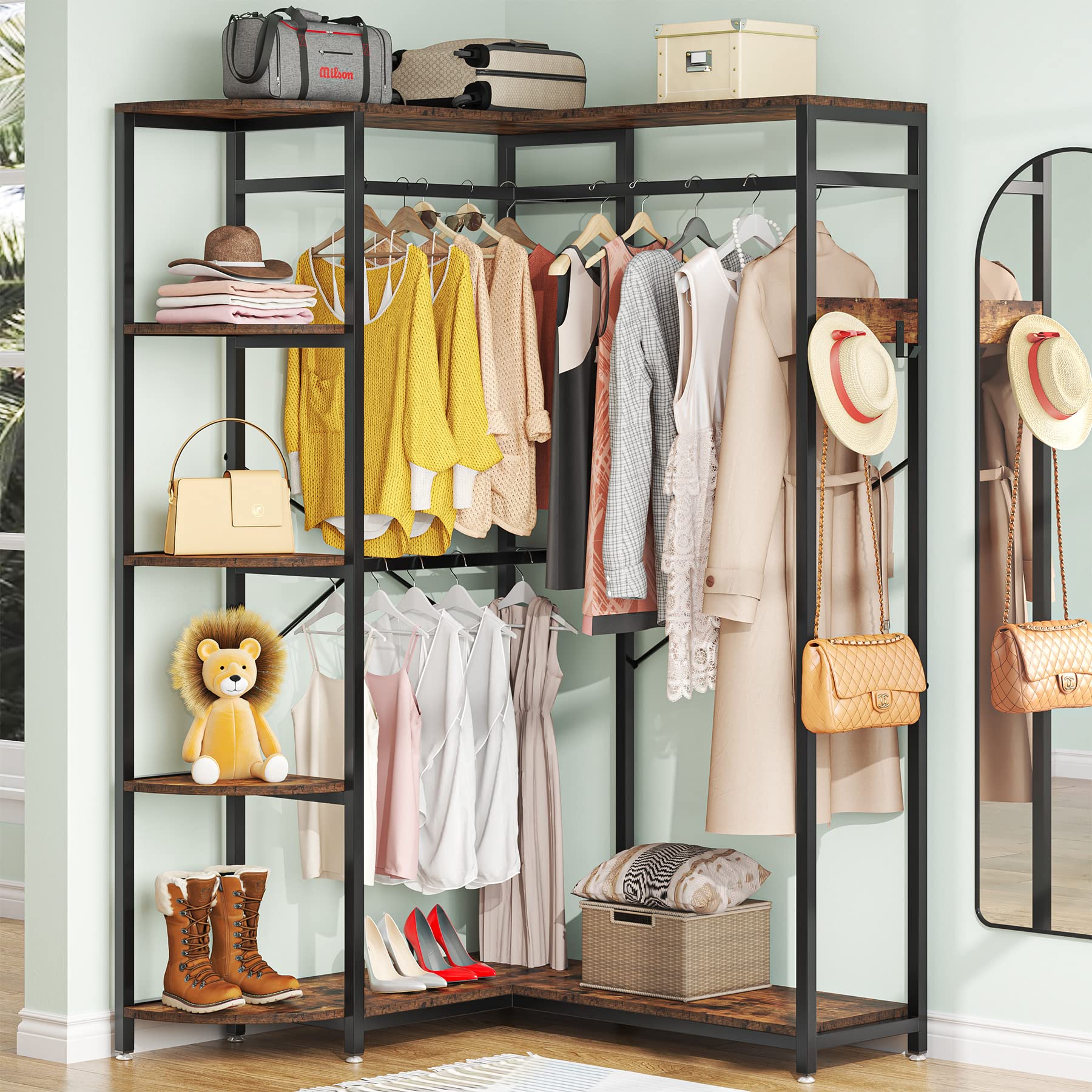 Garment Rack With Shelves Corner Clothes Rack With Thick Clothes Rod ...
