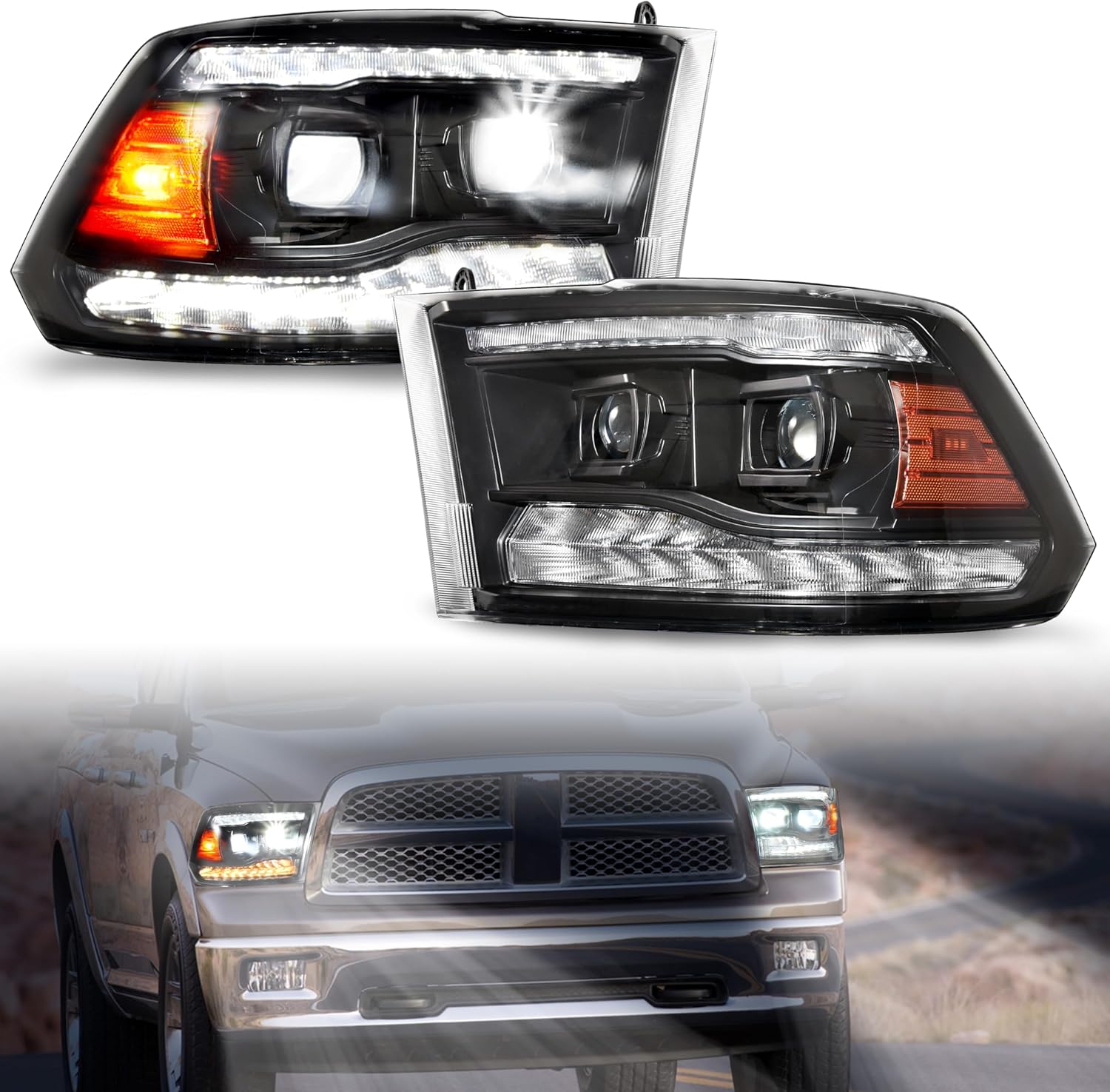 Amazon.com: POKIAUTO Full LED Headlights for Dodge Ram 1500 09-18, DRL ...