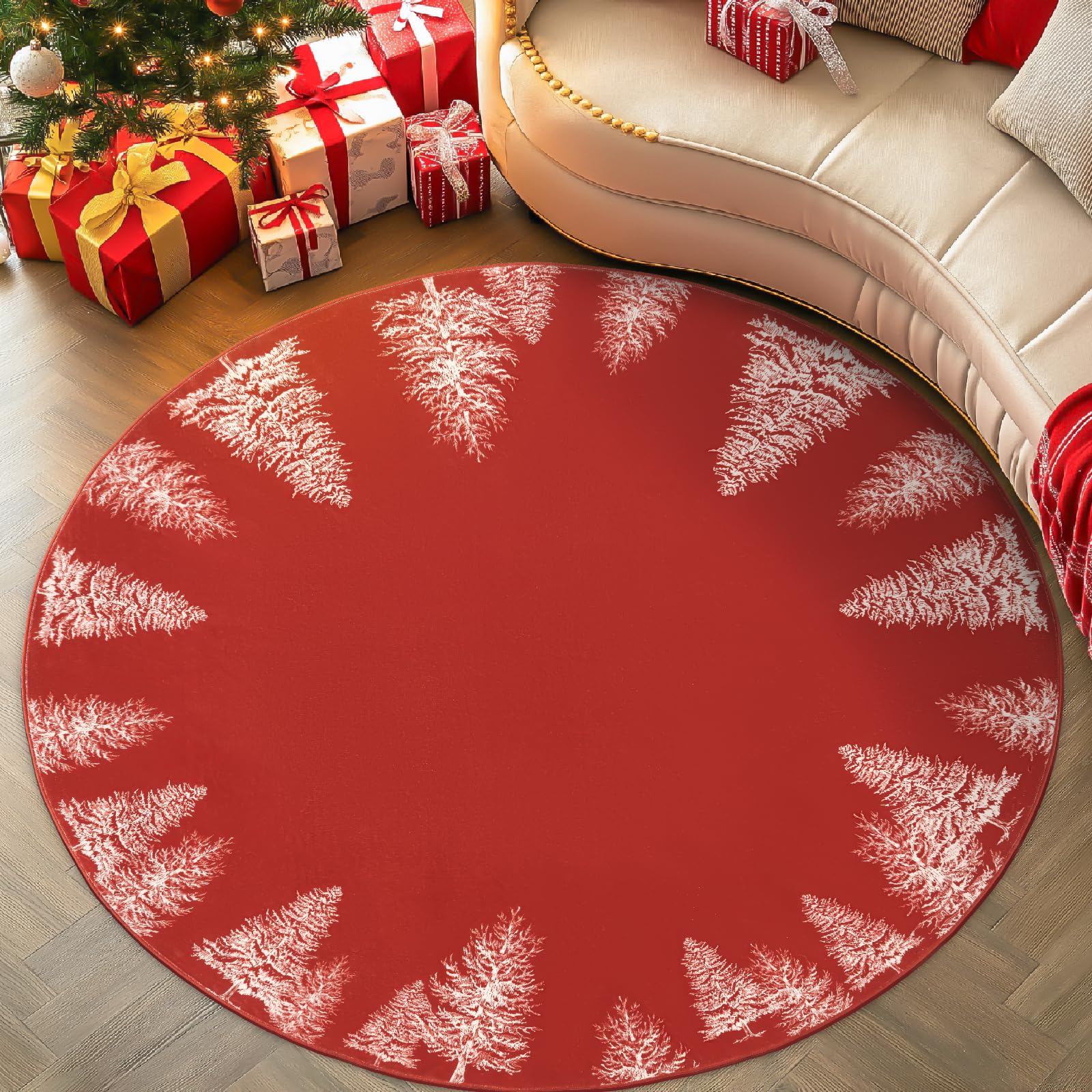 Amazon.com: jinchan Christmas Round Rug 7ft Area Rug Red Xmas Tree Rug ...