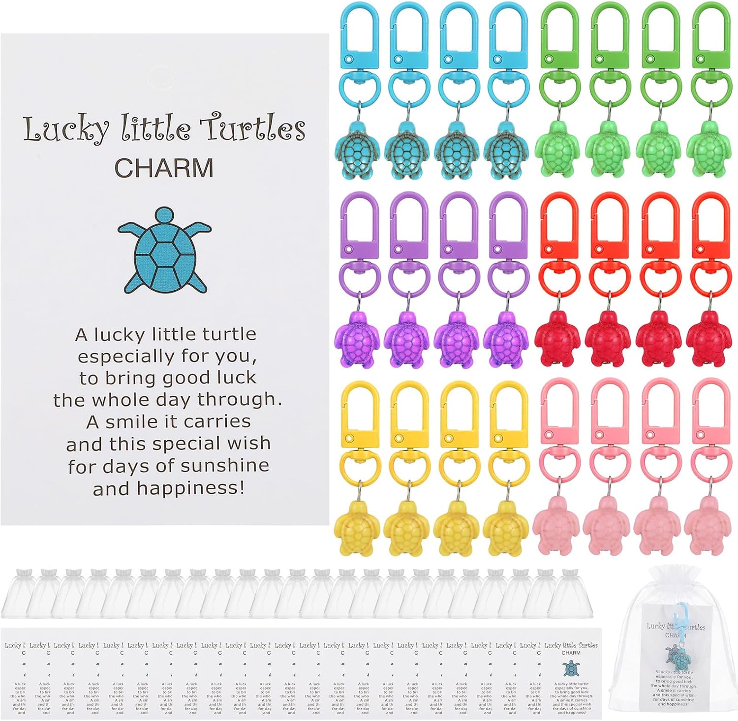 MBAIYO 24 Set Turtle Keychains, Positive Inspirational Turtle Keychain ...