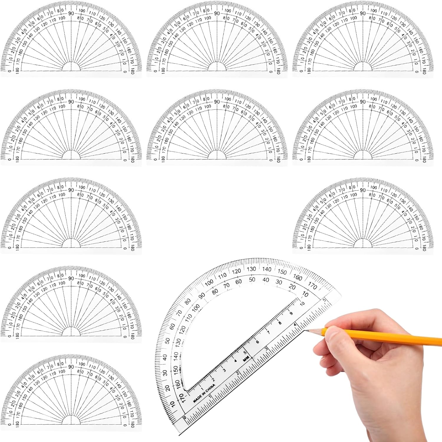 180 Degrees Protractor Geometry Plastic Protractor, 11 Pack Protractor ...
