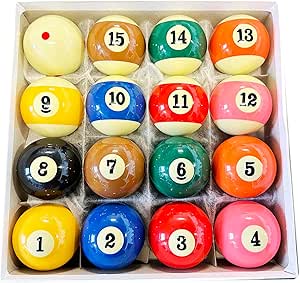 Pool Table Billiard Ball Set - Regulation Size 2-1/4" Full 16 Pool Ball ...