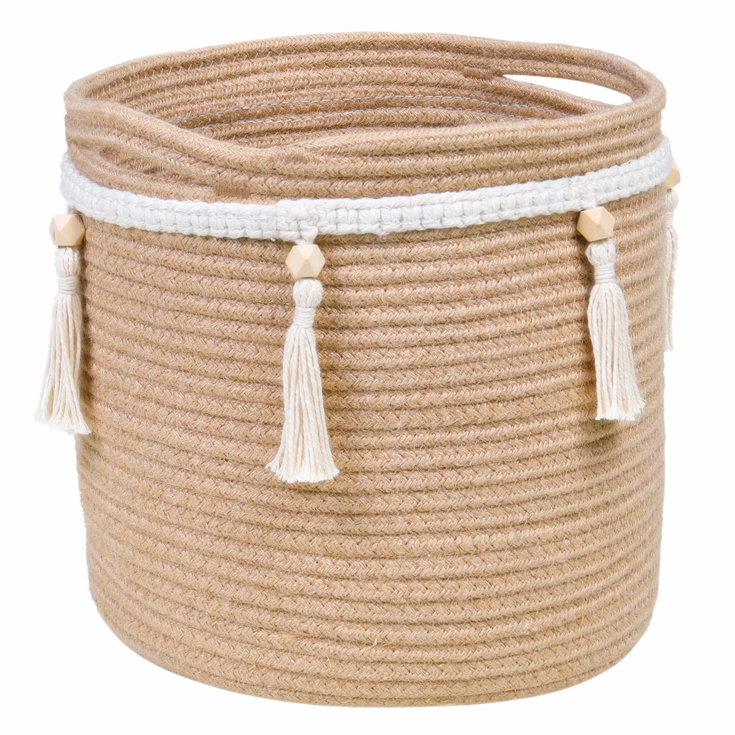 Boho Basket with Cute Macrame Woven Tassel, Cotton Rope Storage Bins ...