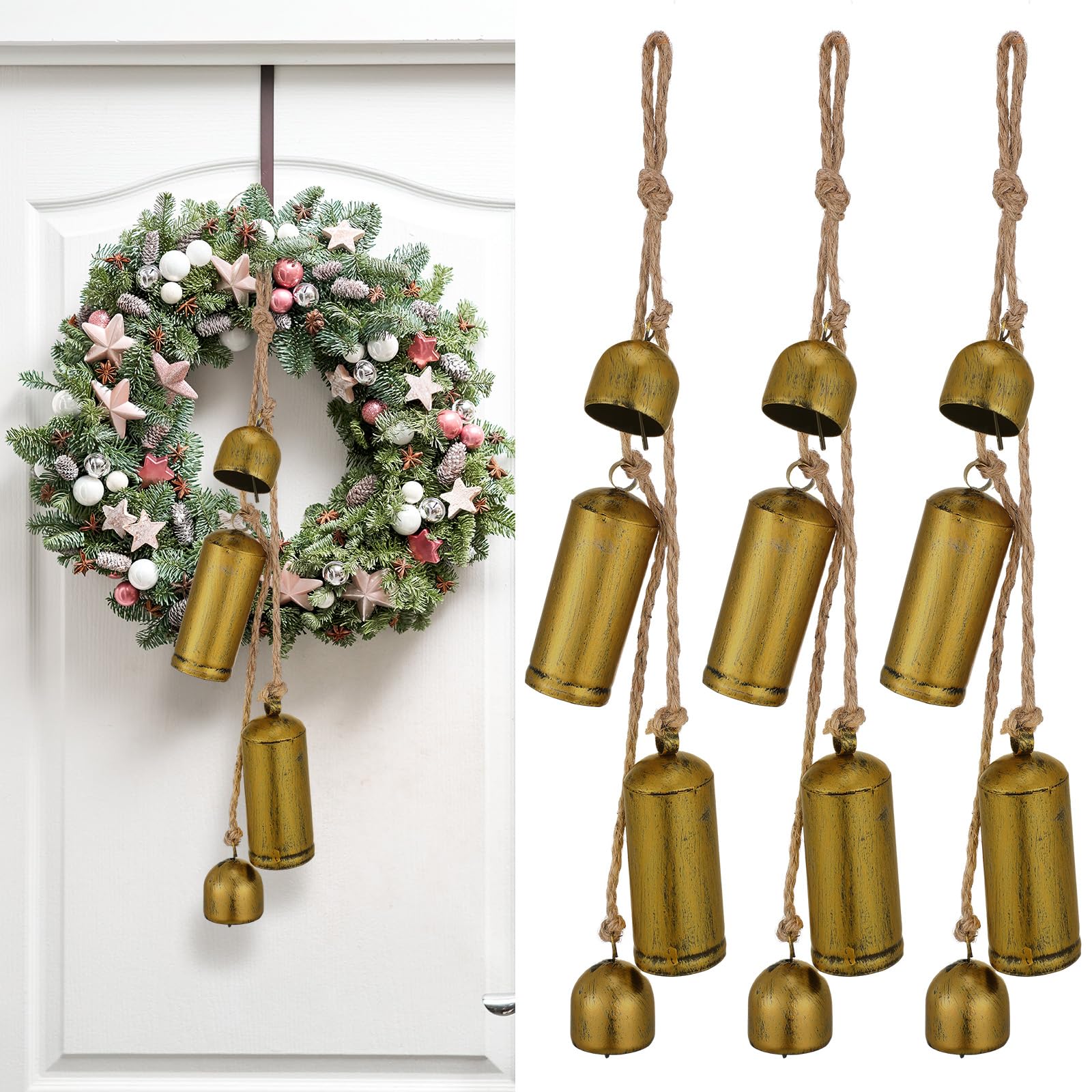 Woanger 4 Pcs Christmas Cow Bells Rustic Jingle Bells Vintage Handmade ...