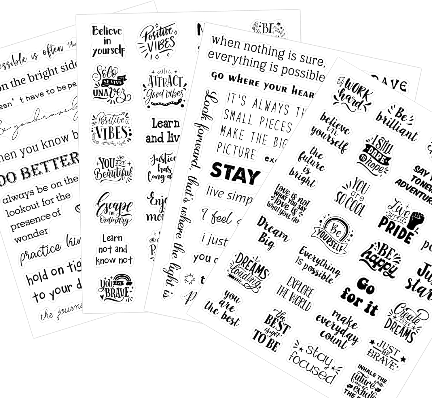 Amazon.com: Yoksas 100Pcs Black Inspirational Quotes Stickers ...