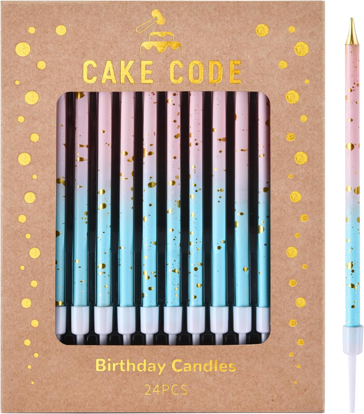 Amazon.com: CAKE CODE Pink Blue Gold Long Thin Birthday Candles, Cake ...