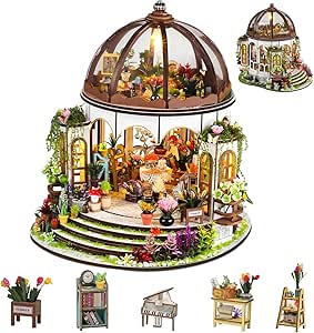 Amazon.com: DIY Miniature House Kit,Green Garden Mini House Building Kit with LED & Furniture ...