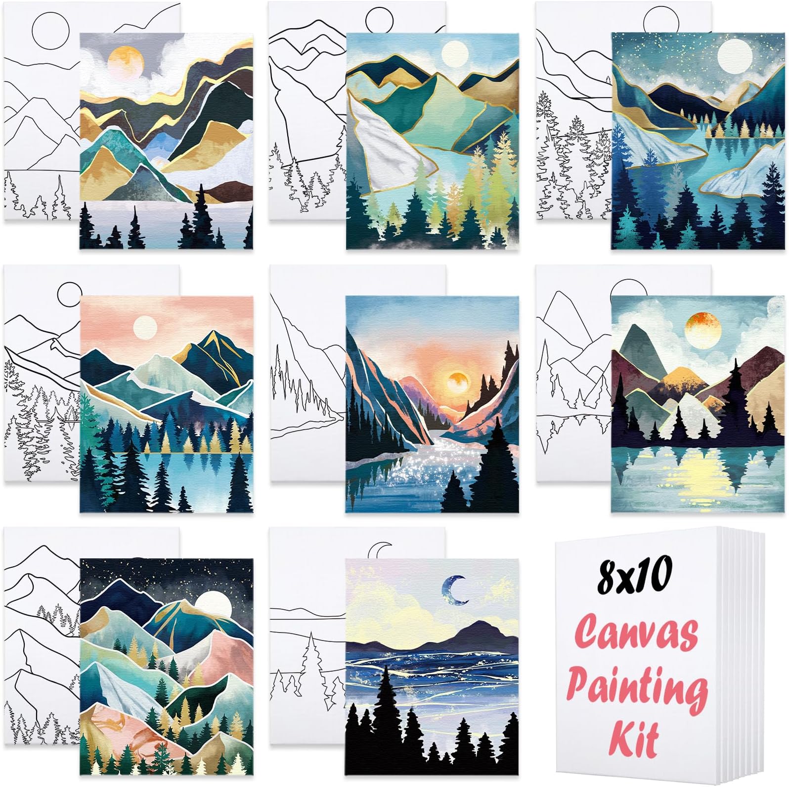 Amazon.com: VOCHIC 8 Pack Pre Drawn Canvas for Painting for Adults, Sip ...