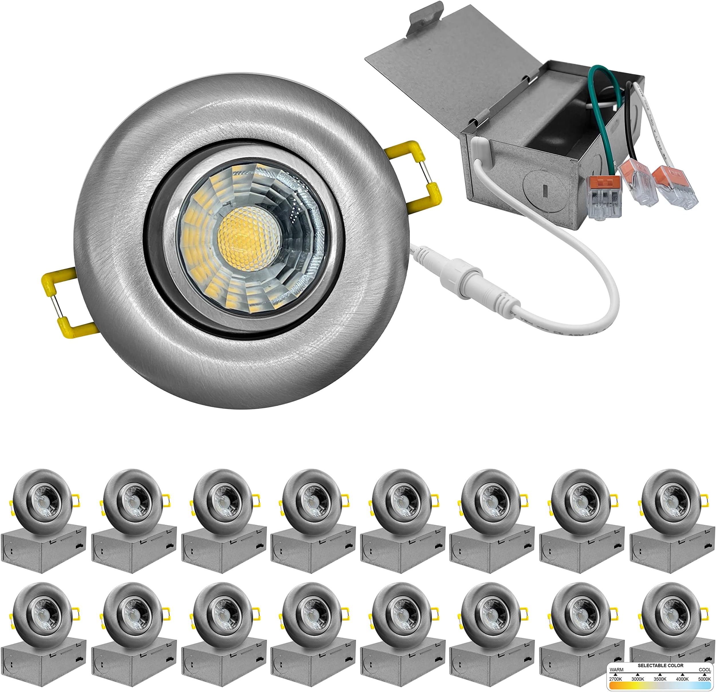 NUWATT | 16 Pack | Brushed Nickel 3 Inch Round Adjustable LED Ceiling ...