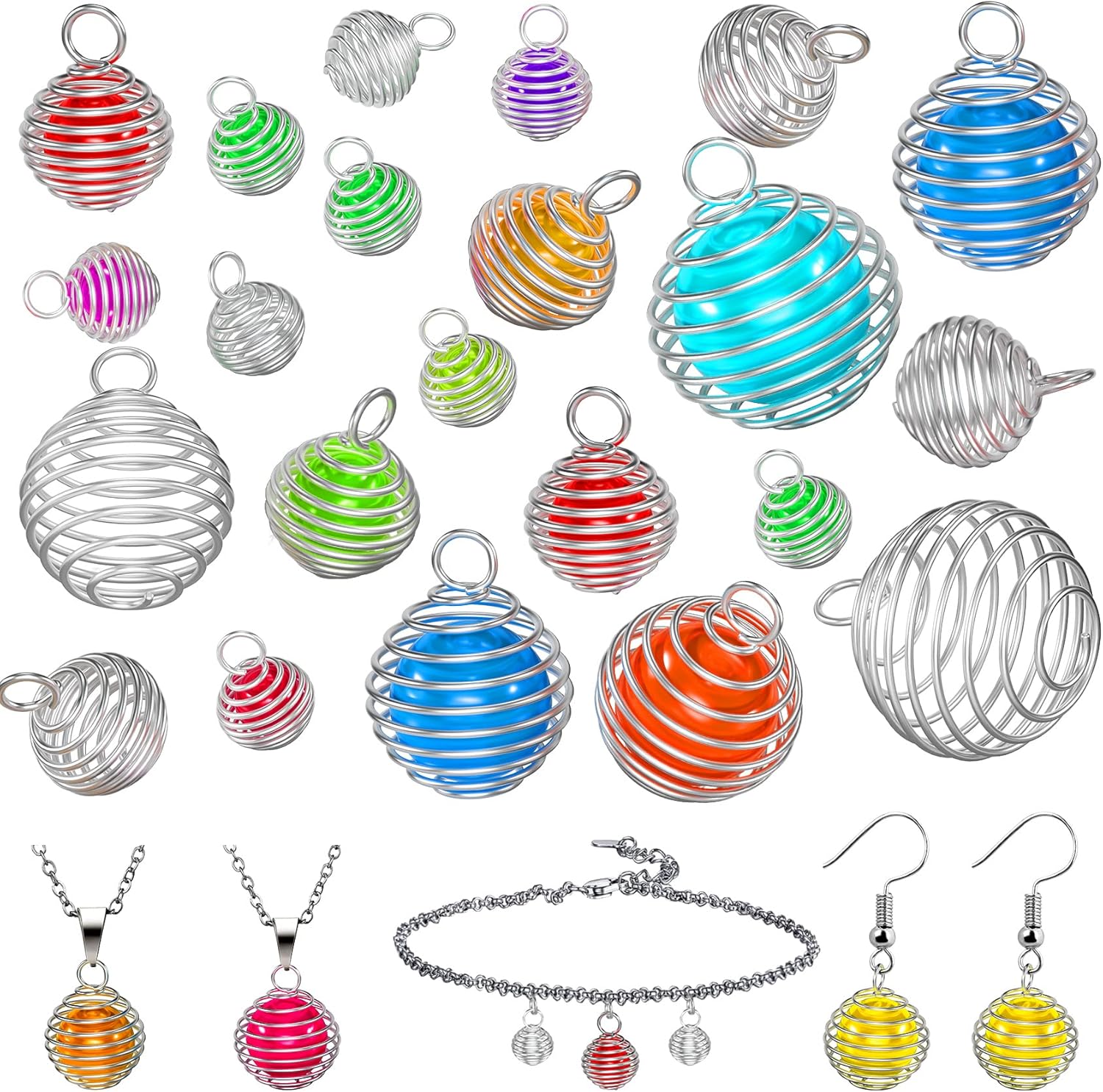 Amazon.com: HINZIC 37pcs Silver Spiral Bead Cages Pendants, 4 Sizes ...