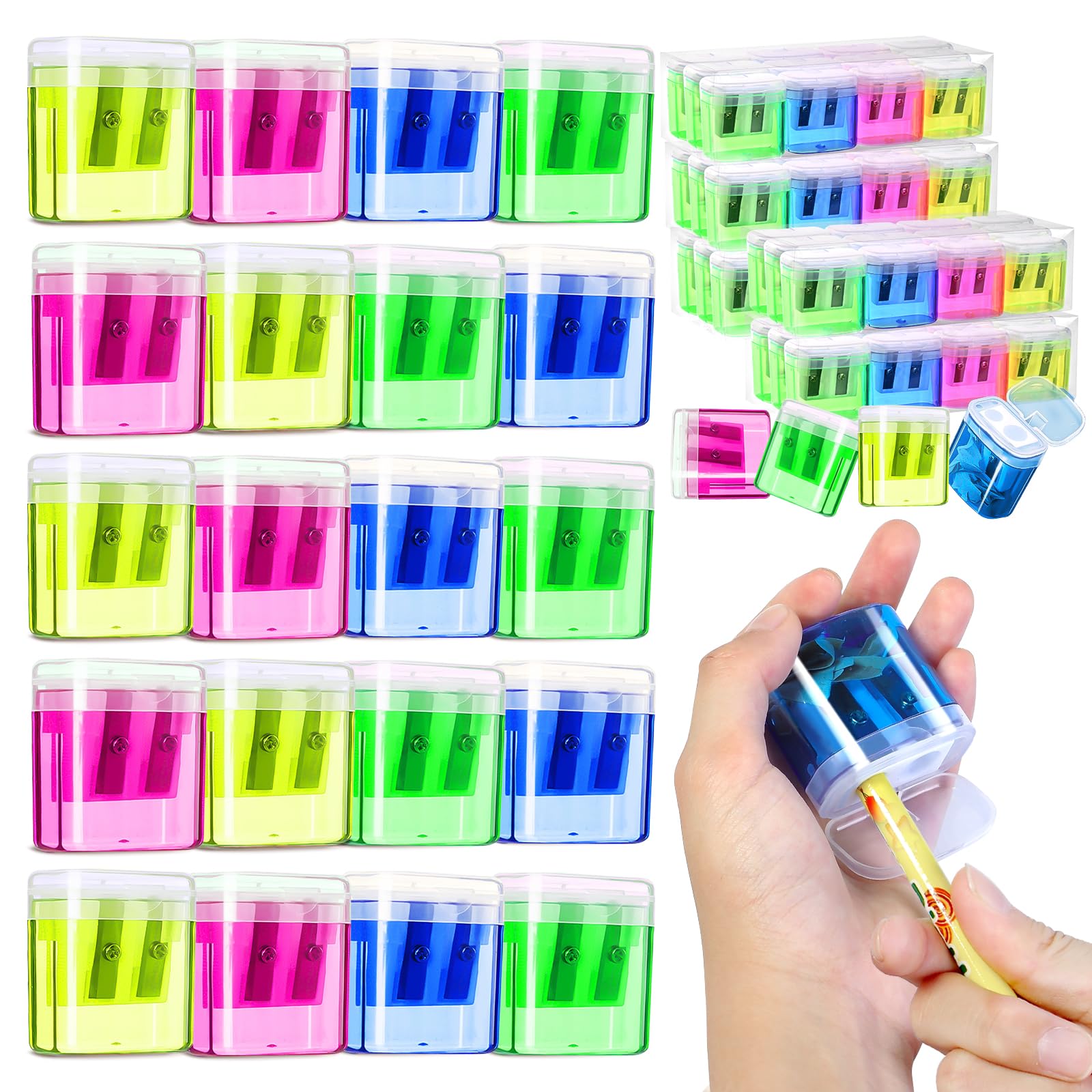 Snapklik.com : 100 Pack Pencil Sharpeners Bulk,School Supplies Double ...