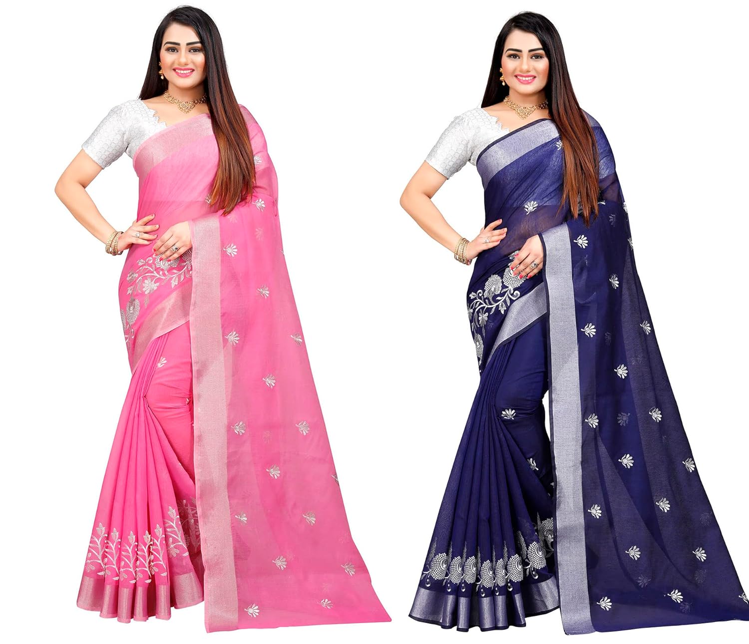 Indian Fashionista Women’s Embroidery Cotton Silk Stylish Border Saree ...
