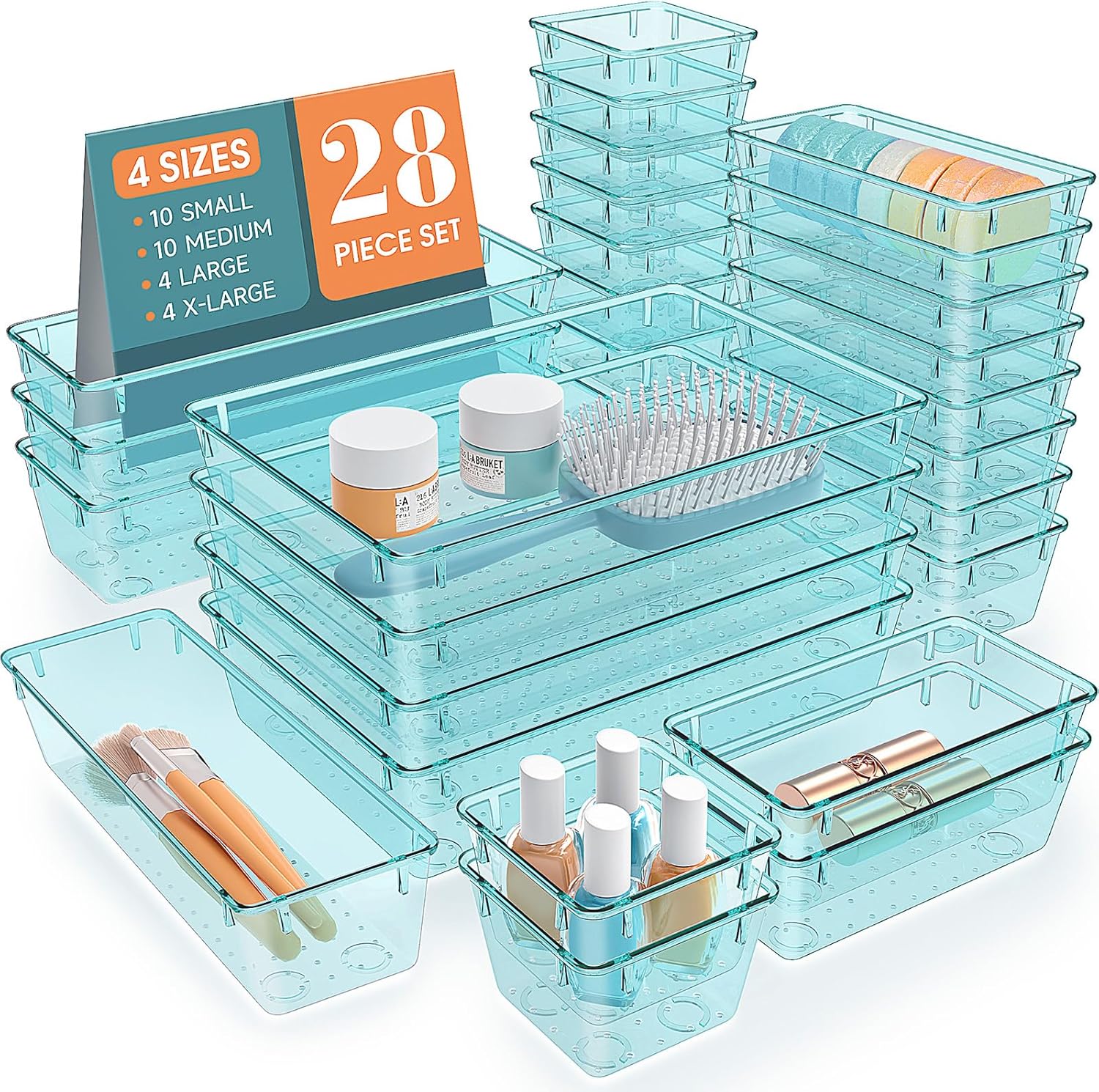 Amazon.com: StorMiracle 28 PCS Clear Plastic Drawer Organizers Set, 4 ...