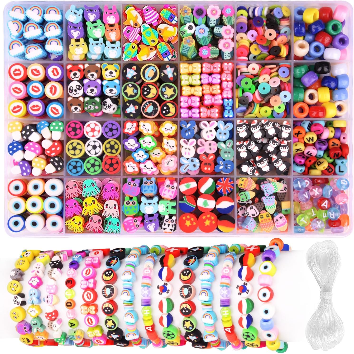 Amazon.com: 1000PCS Polymer Clay Beads Bracelet Making kit, 24 Style ...