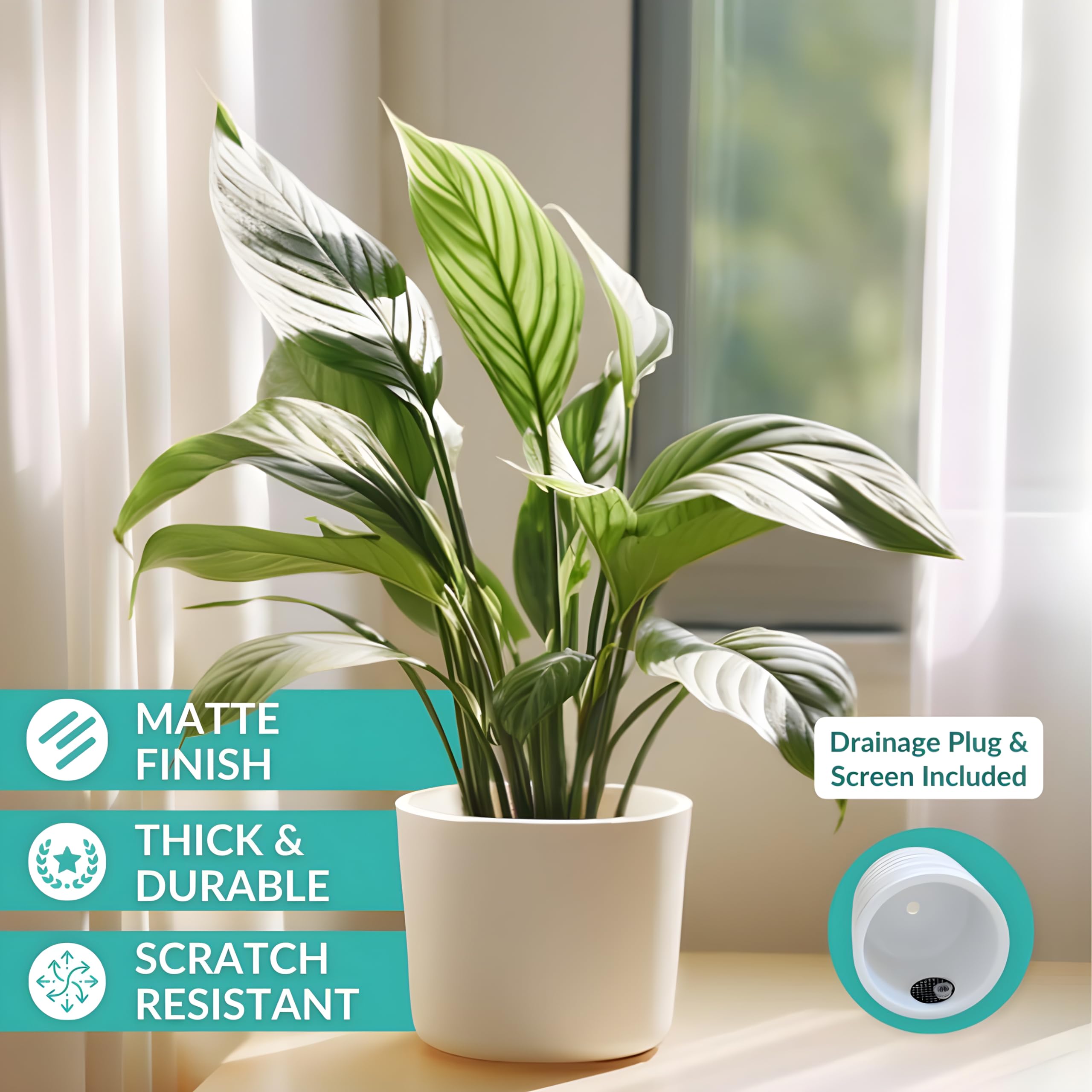Snapklik.com : Willowy 9 Inch Matte White Ceramic Planter