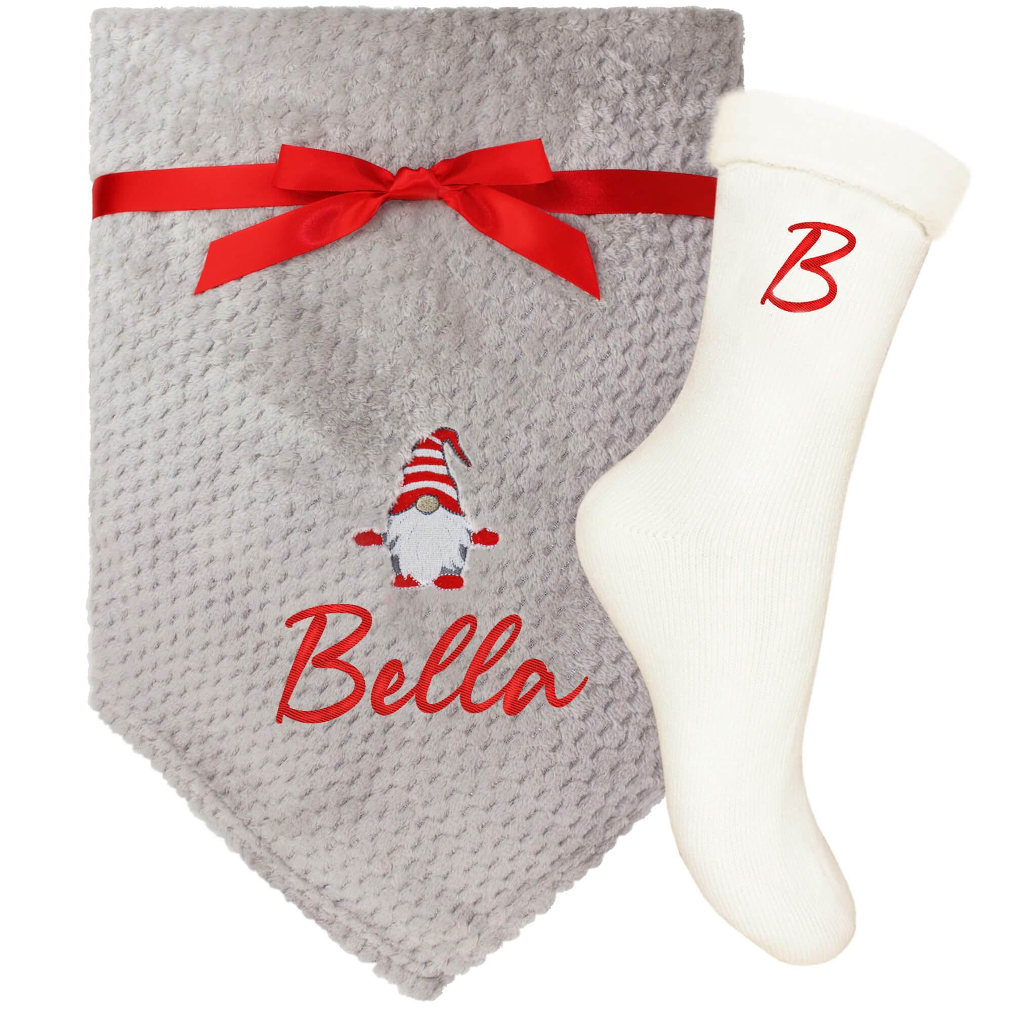 Personalised Gonk Gnome Festive Fluffy Honeycomb Blanket Throw in Grey ...