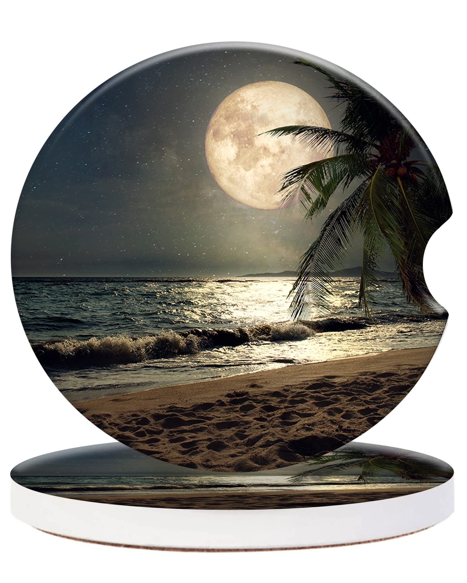 Amazon.com: 2 Pack Universal Ceramic Car Coasters Tropical Beach Palm ...