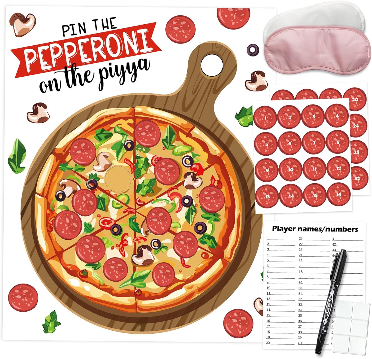 Amazon.com: PARTYLOUD Pizza Party Games, Pin The Pepperoni on The Pizza, Pizza Italian Birthday ...