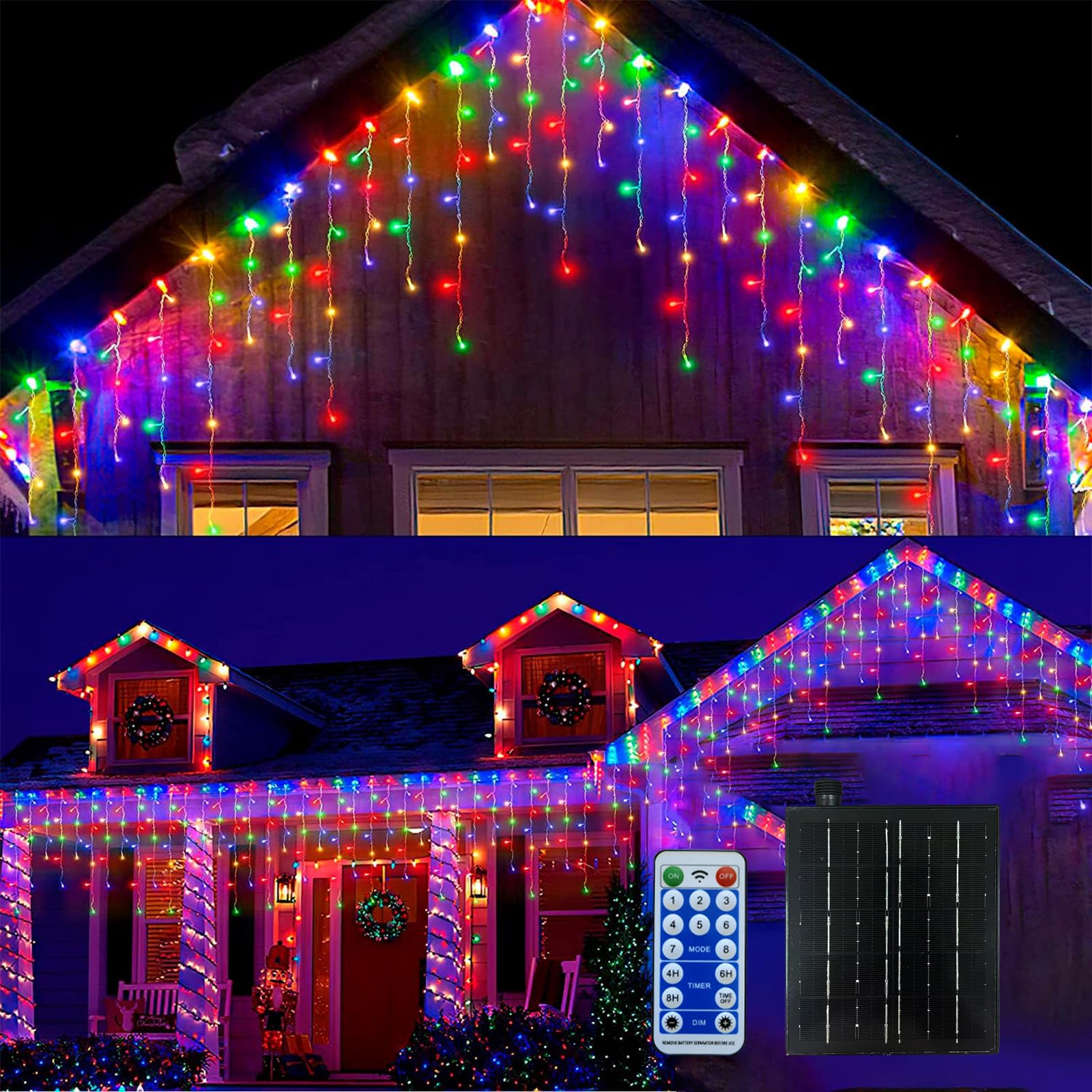 cyindzchwy 300 LED Christmas Icicle Lights Outdoor, 8-Mode Solar Icicle ...