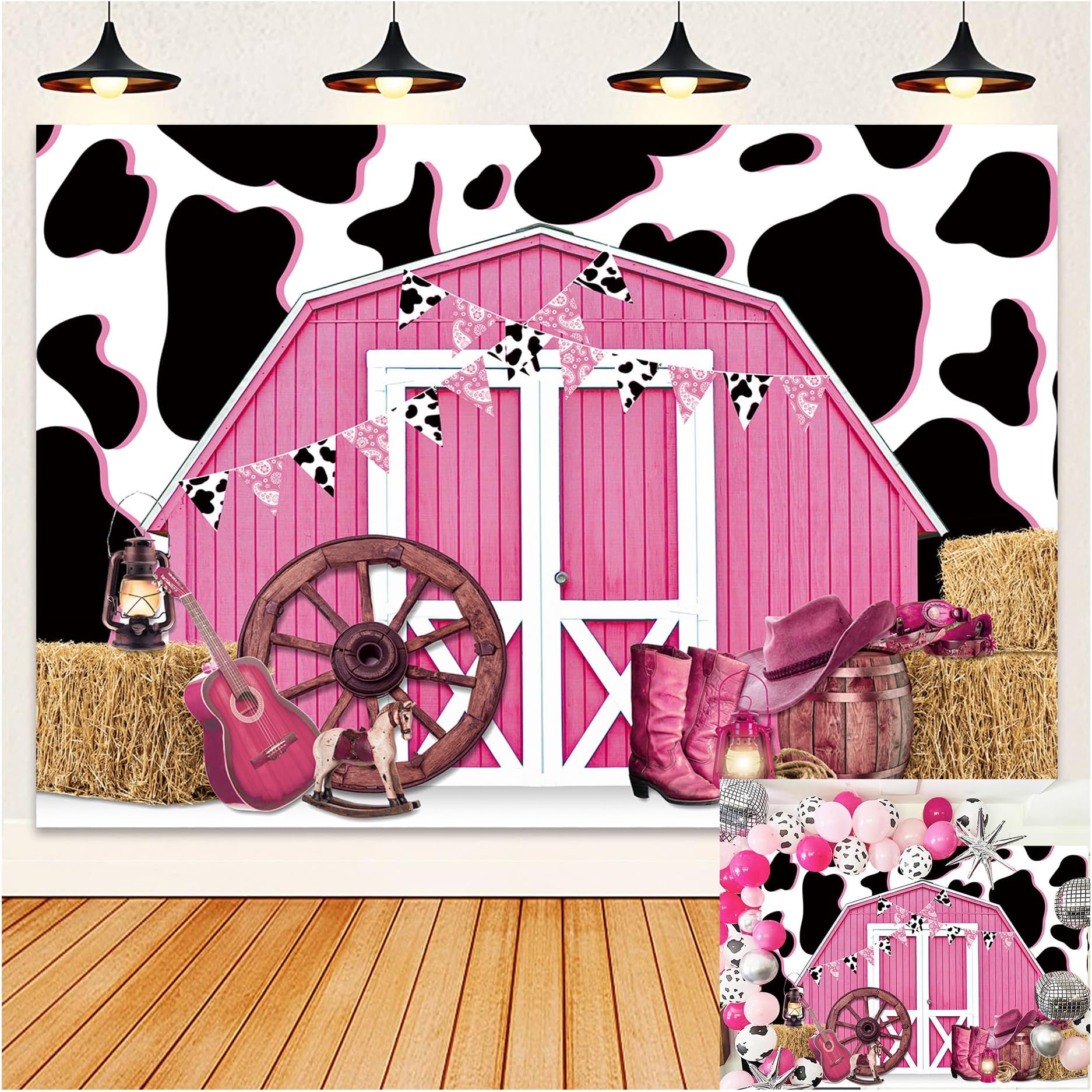 Amazon.com : IADIUENOG Cowgirl Birthday Backdrop 7x5ft Pink Barn Rodeo ...