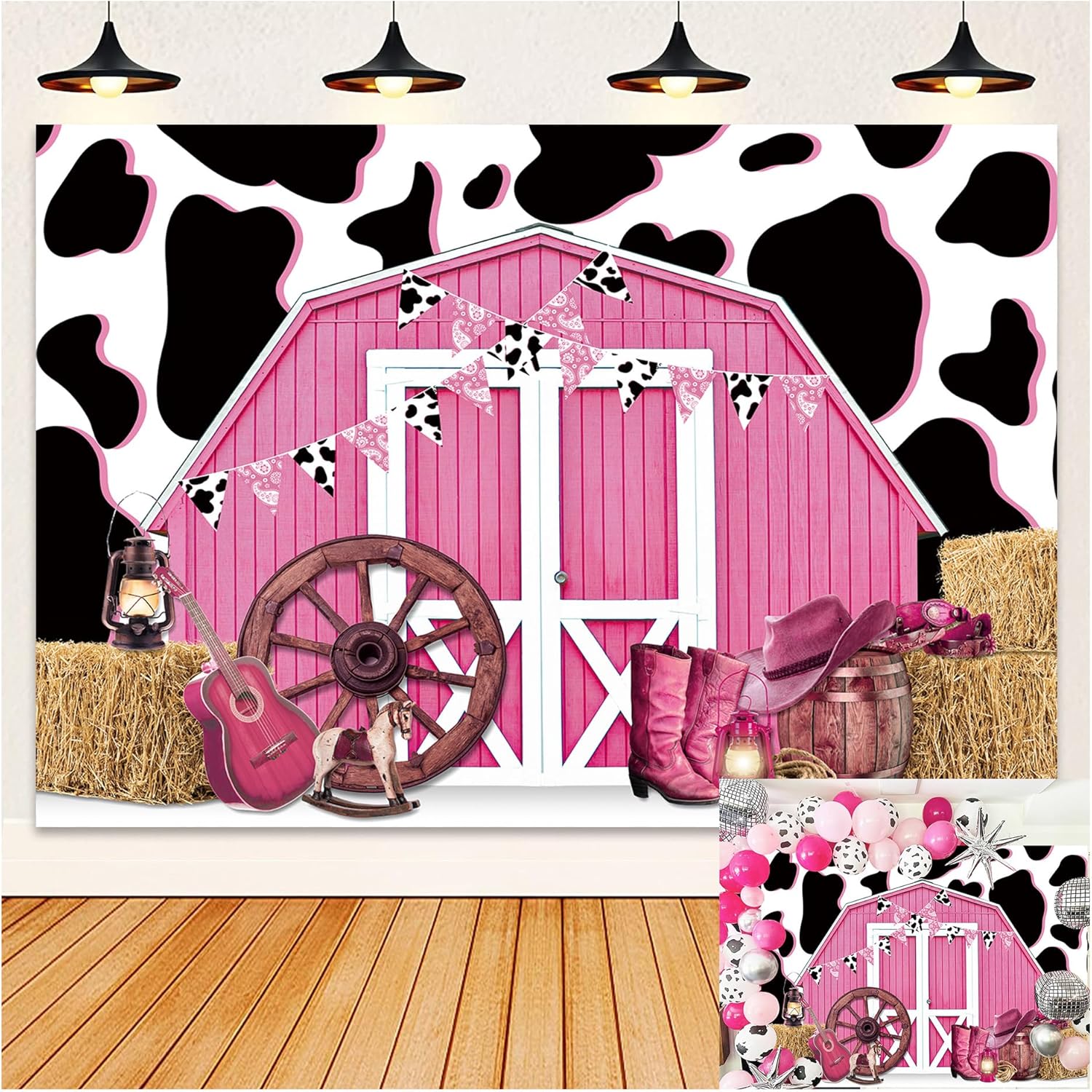 Amazon.com : IADIUENOG Cowgirl Birthday Backdrop 7x5ft Pink Barn Rodeo ...