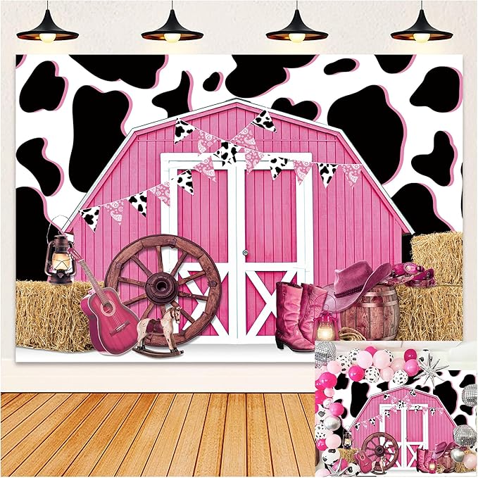 Amazon.com : IADIUENOG Cowgirl Birthday Backdrop 7x5ft Pink Barn Rodeo ...